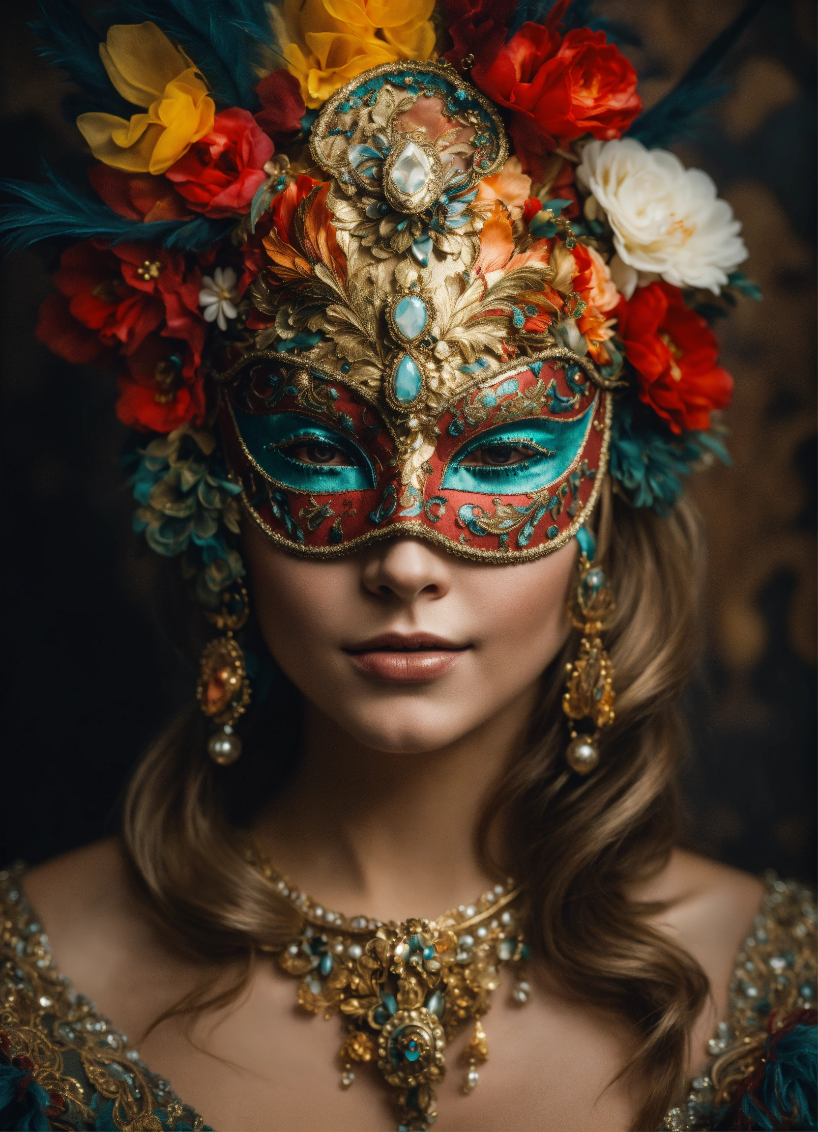Lexica - Portrait of a woman in a richly decorated masquerade mask. the ...
