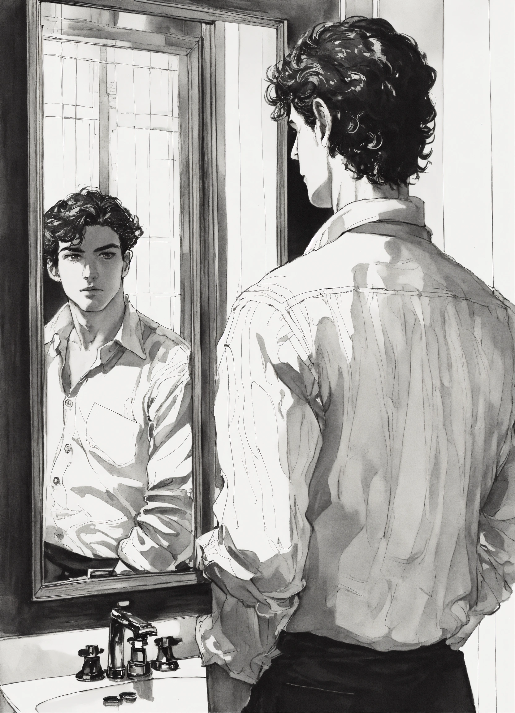 Lexica - A B/W drawing, Milo Manara style, of a portrait of a man from ...