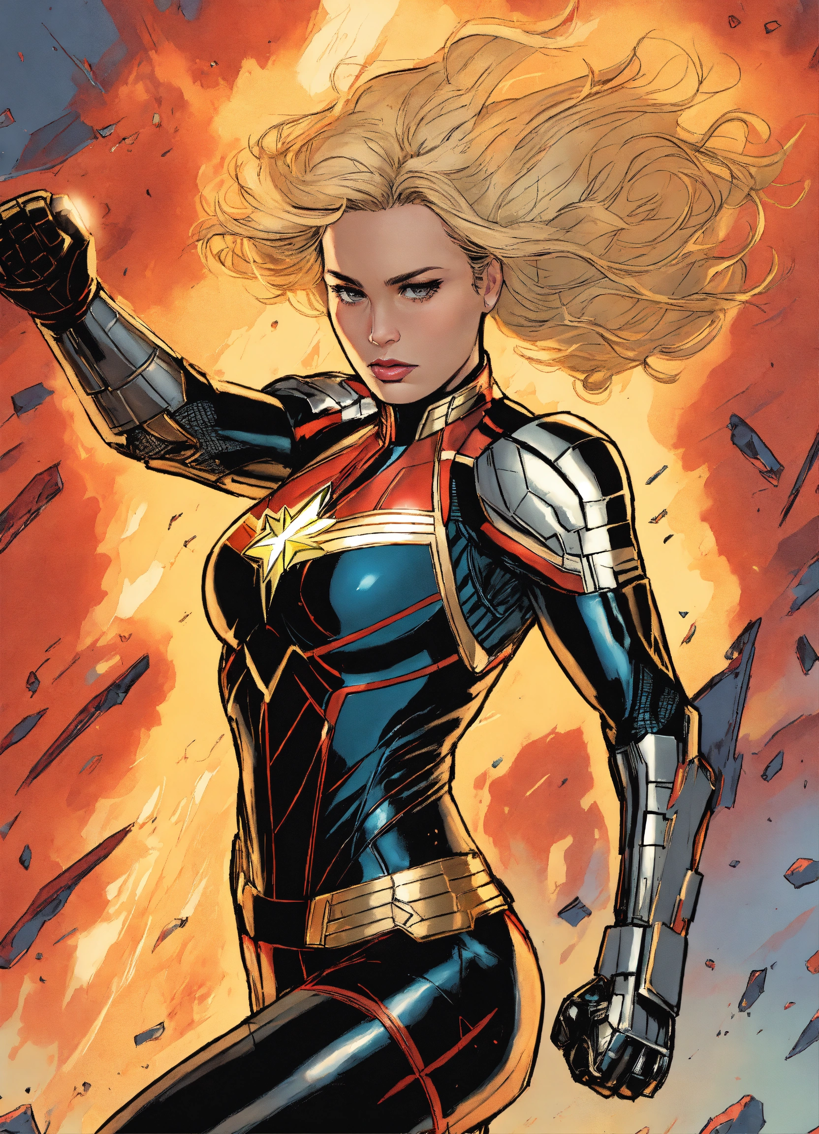 Lexica - Female Captain Marvel wearing black metal Iron Man armor ...