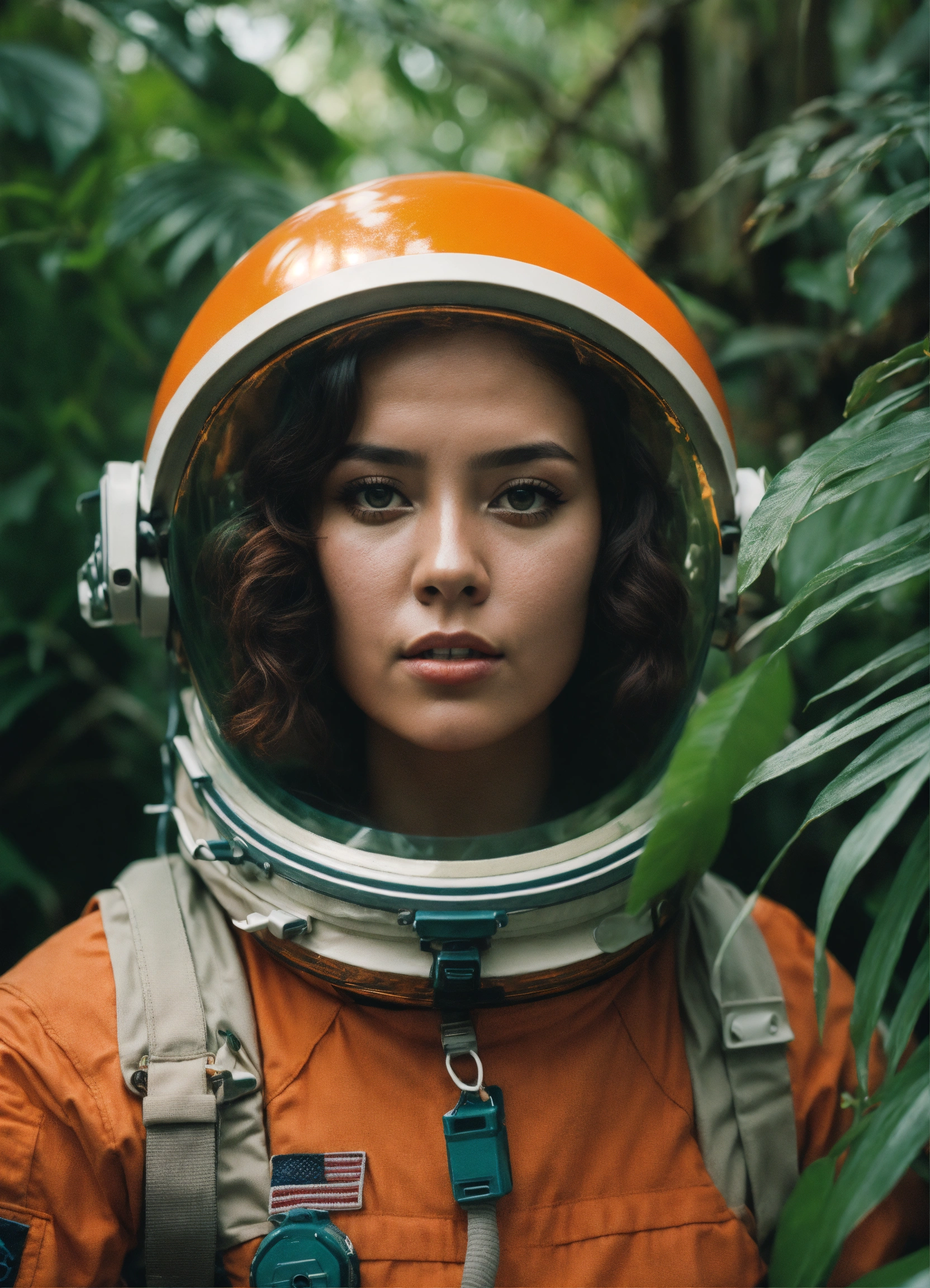Lexica - Waist-up, muted photo portrait titled "female Astronaut in a ...