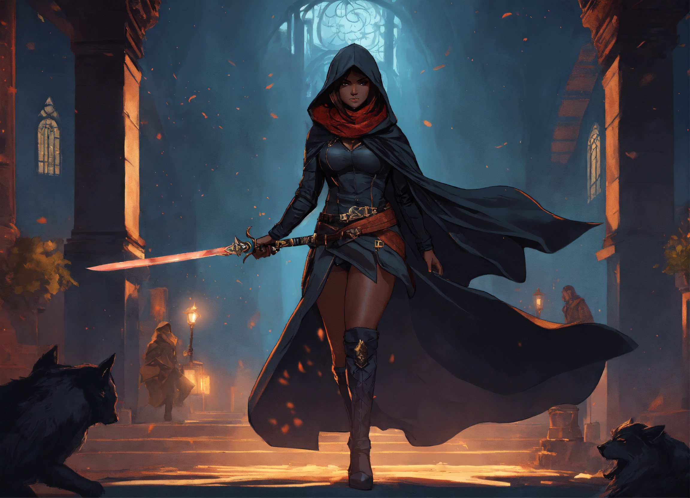 Lexica - Body shot, A middle aged black female assassin in full black ...