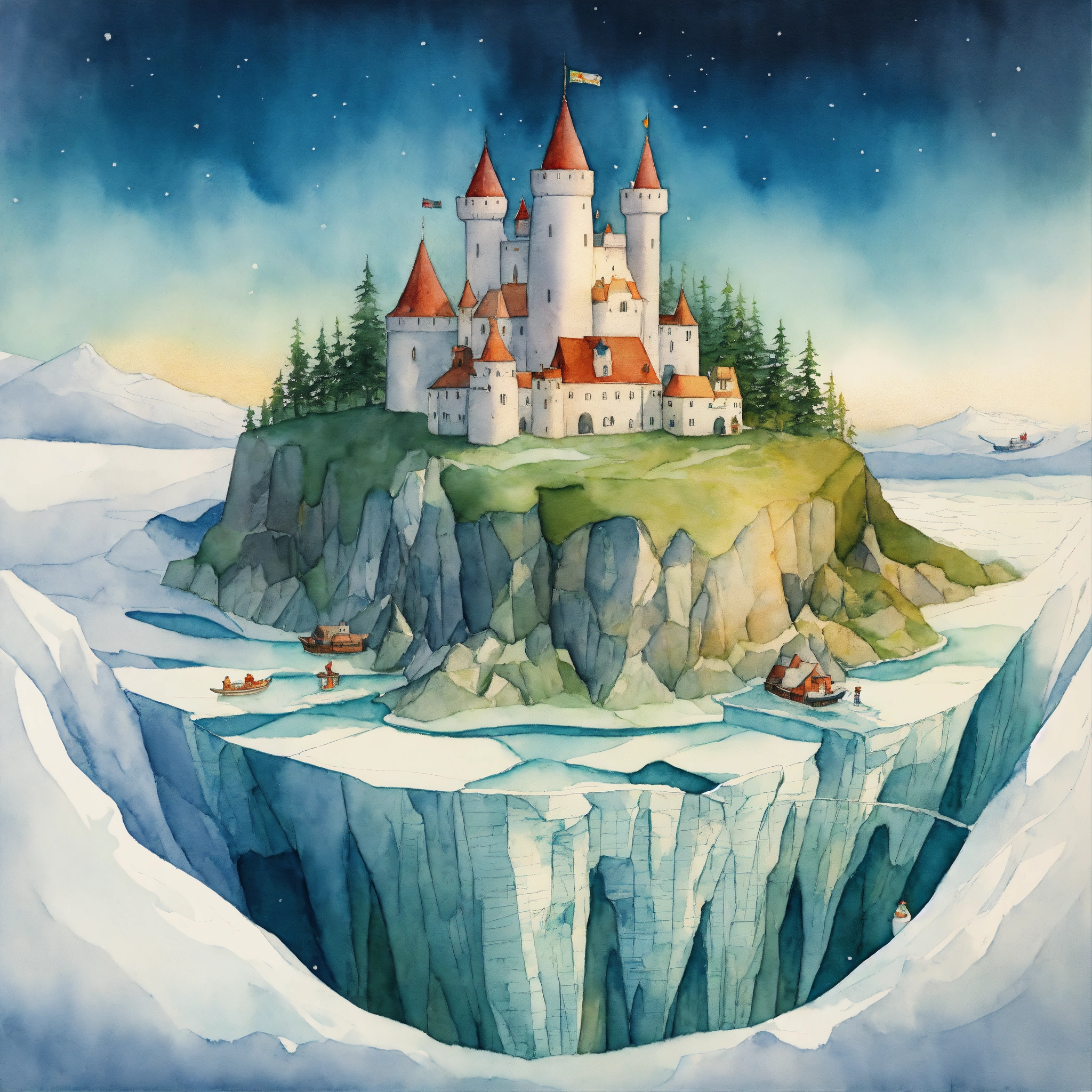 Lexica - A detailed illustration of a castle on an floating iceberg 360 ...