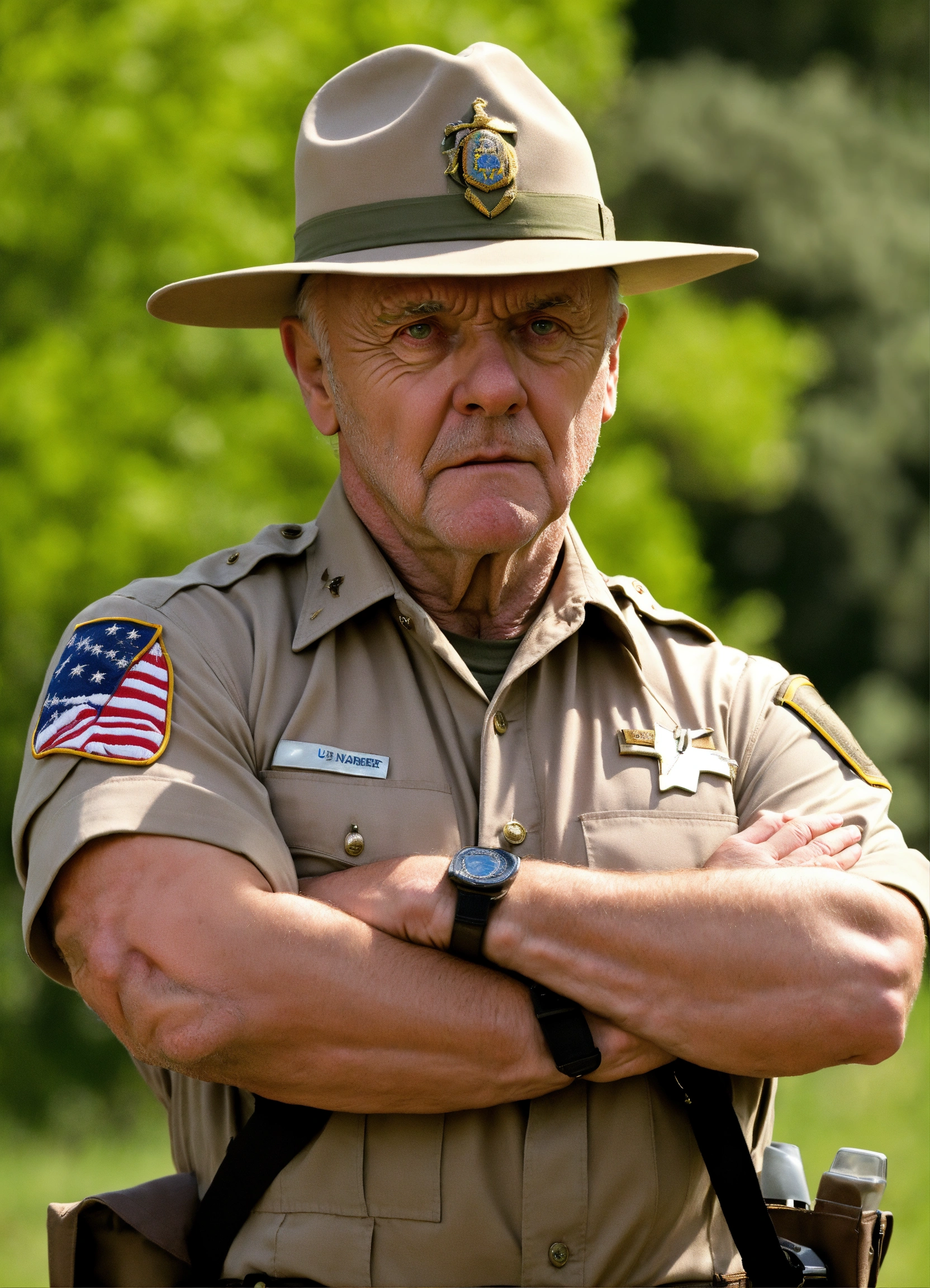 Lexica - Scared man, US PARK RANGER, FRONT VIEW, casual clothes, arms ...