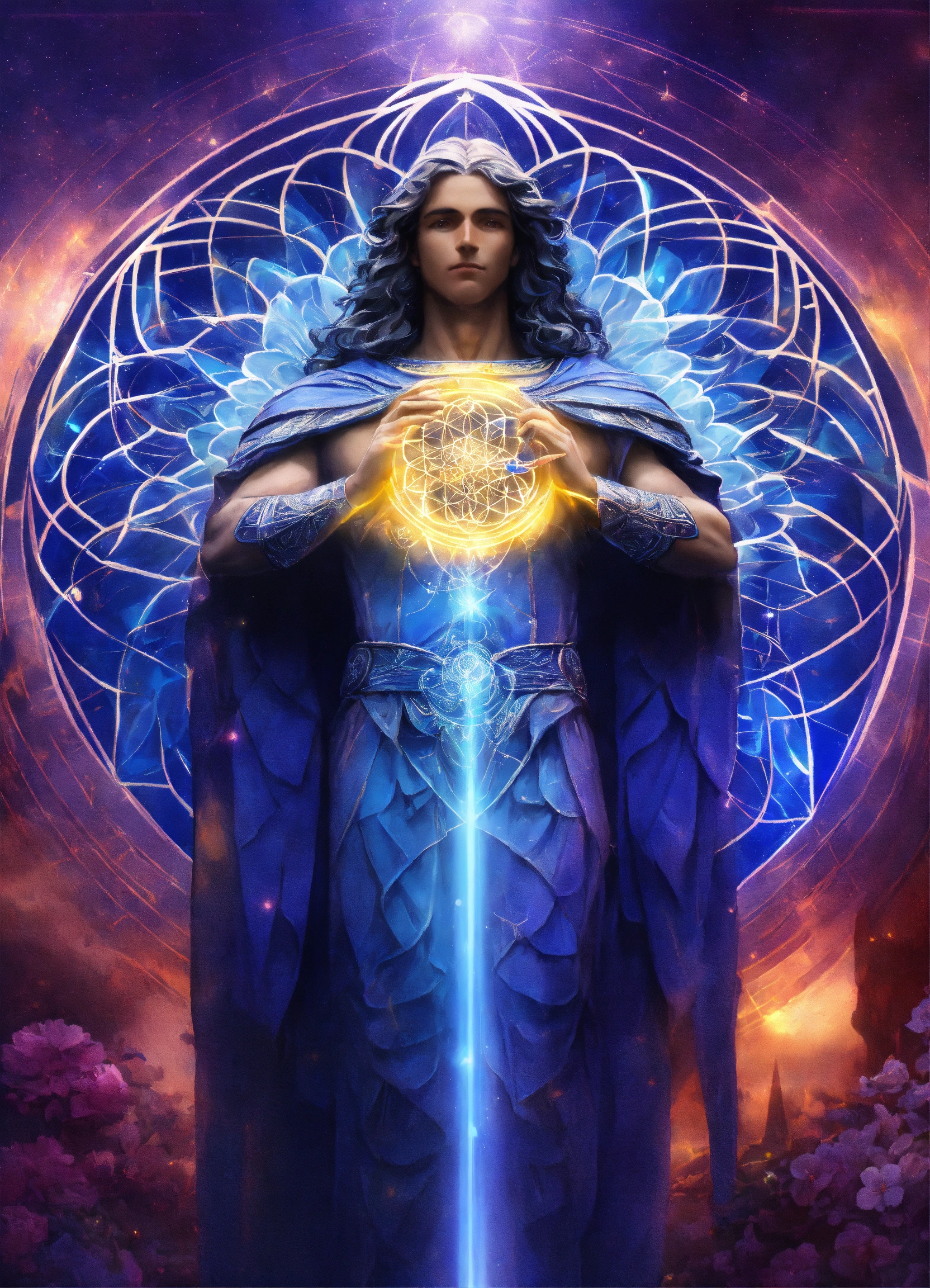 Lexica - Archangel Michael with a middle-aged male face, flower of life ...