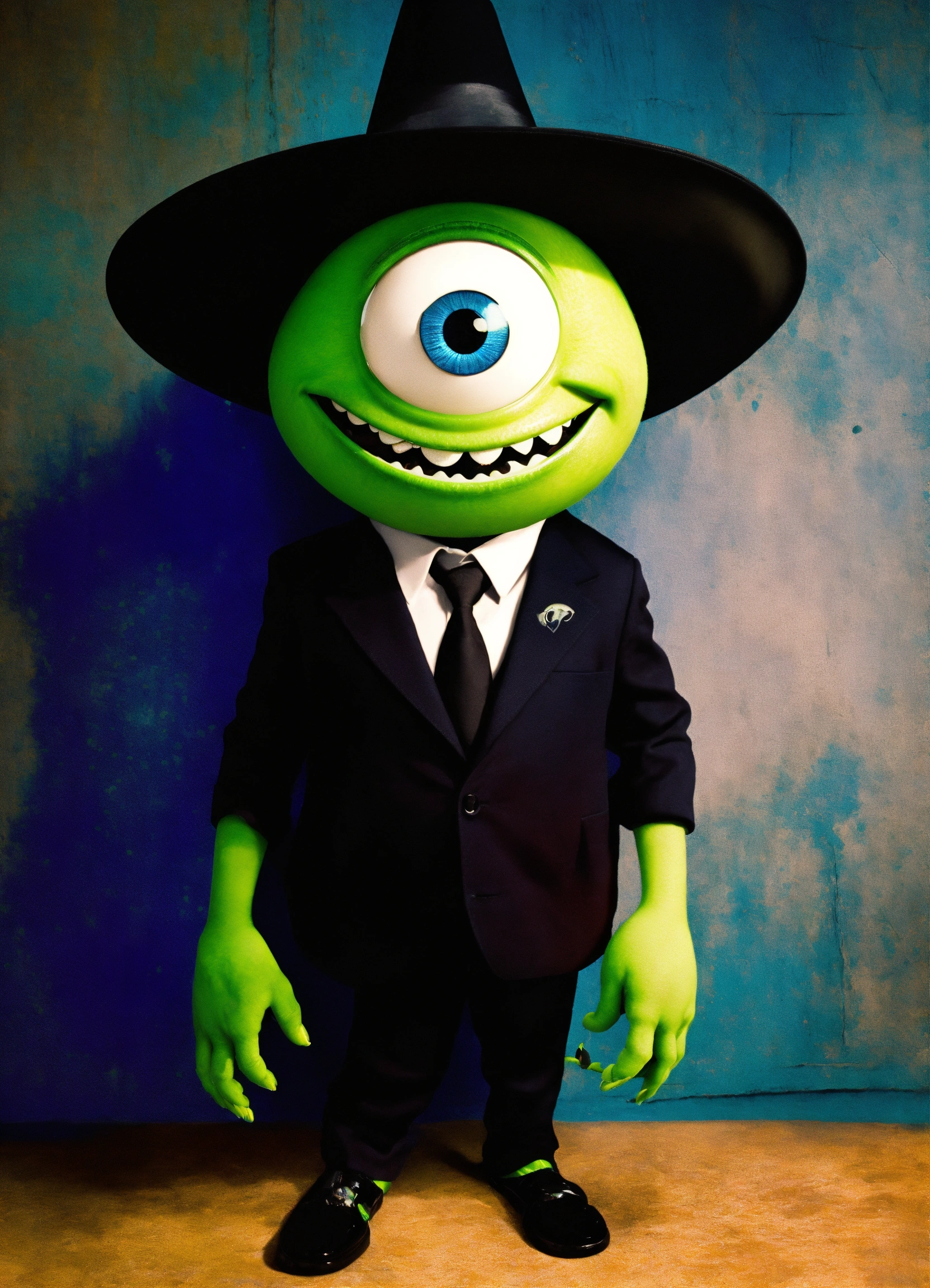 Lexica - Mike Wazowski from Monsters, Inc.. He wears a black hat and ...