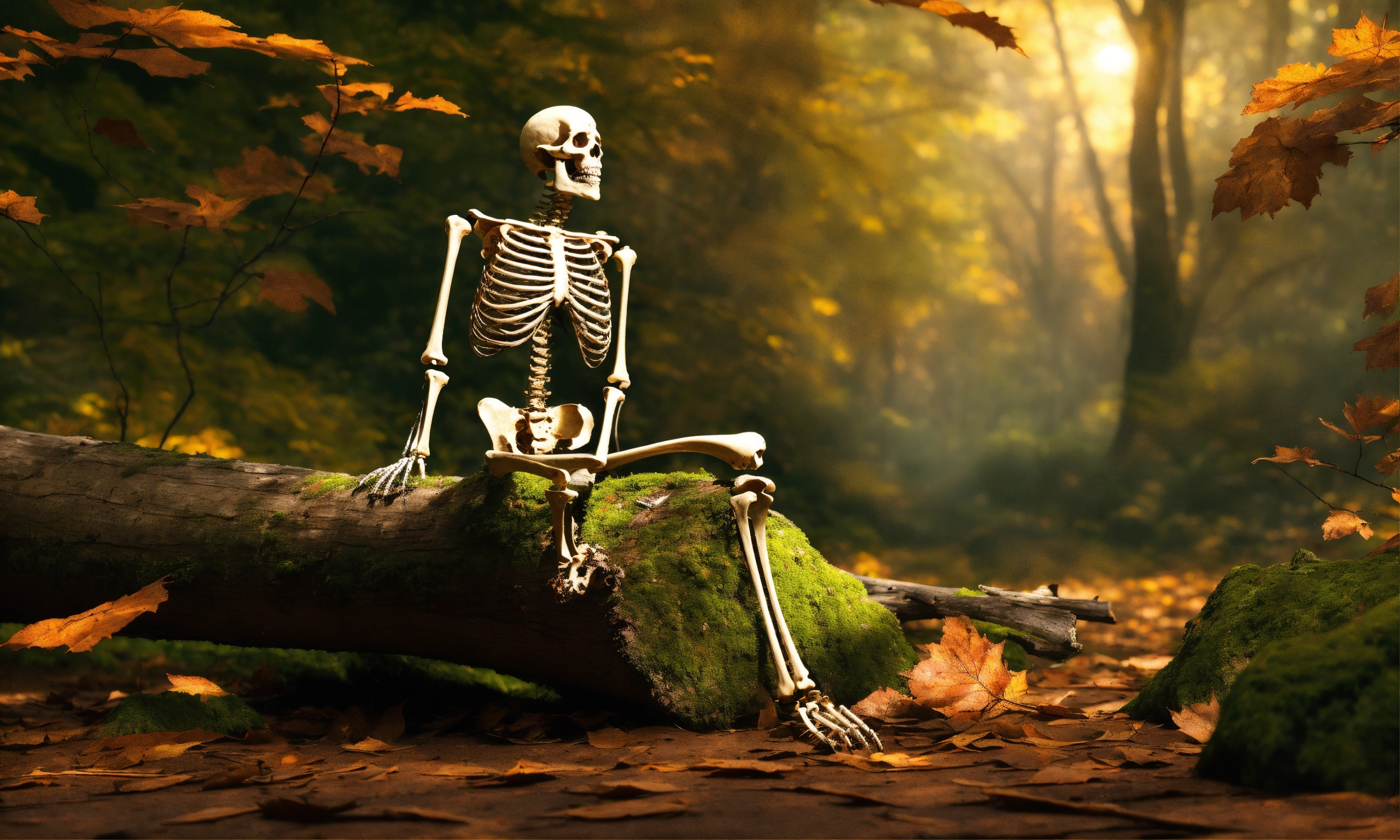 Lexica - Create a digital art piece featuring a skeleton sitting on a ...