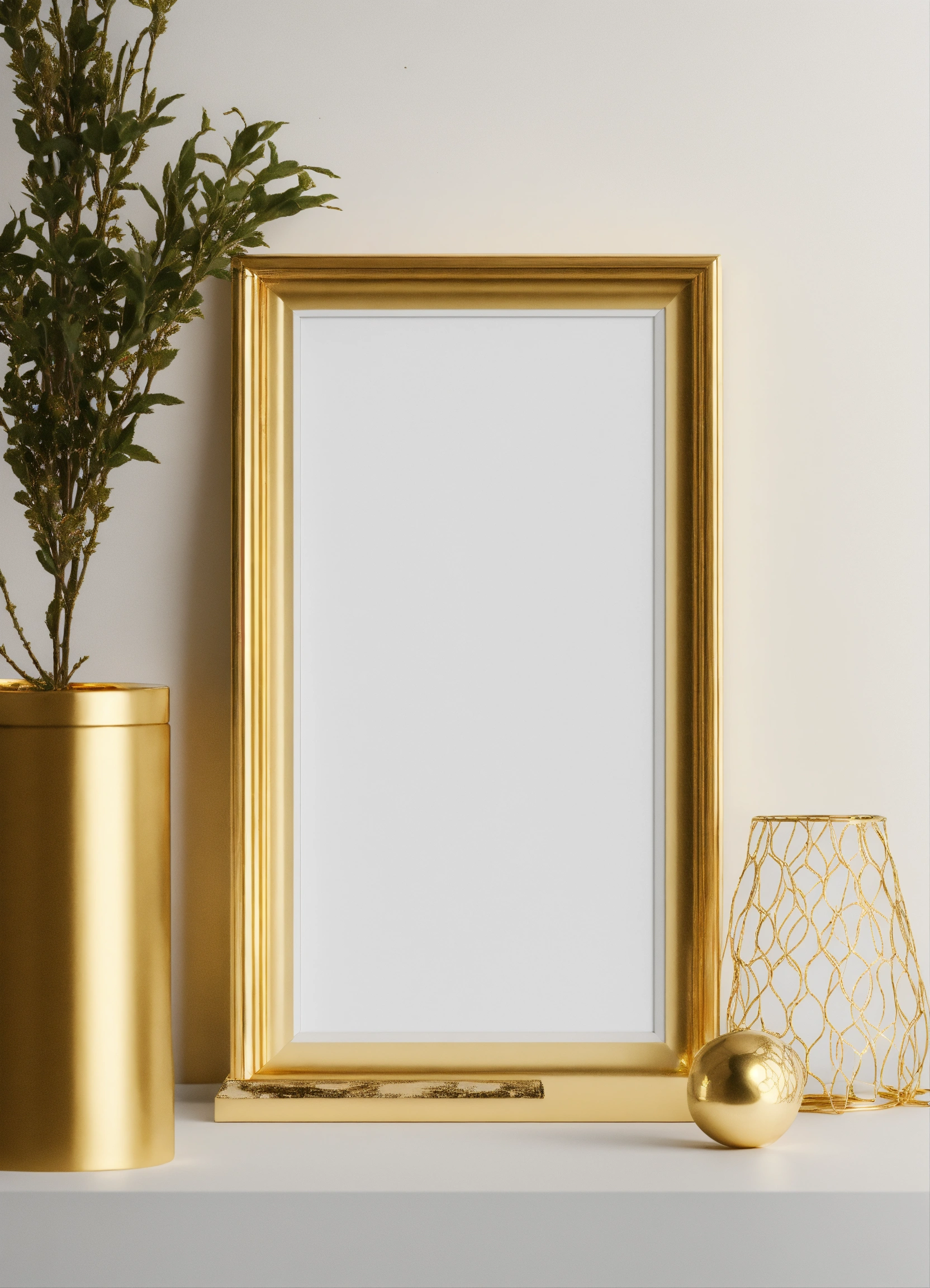 Lexica - Simple gold Frame Mockup, white backround, 4k