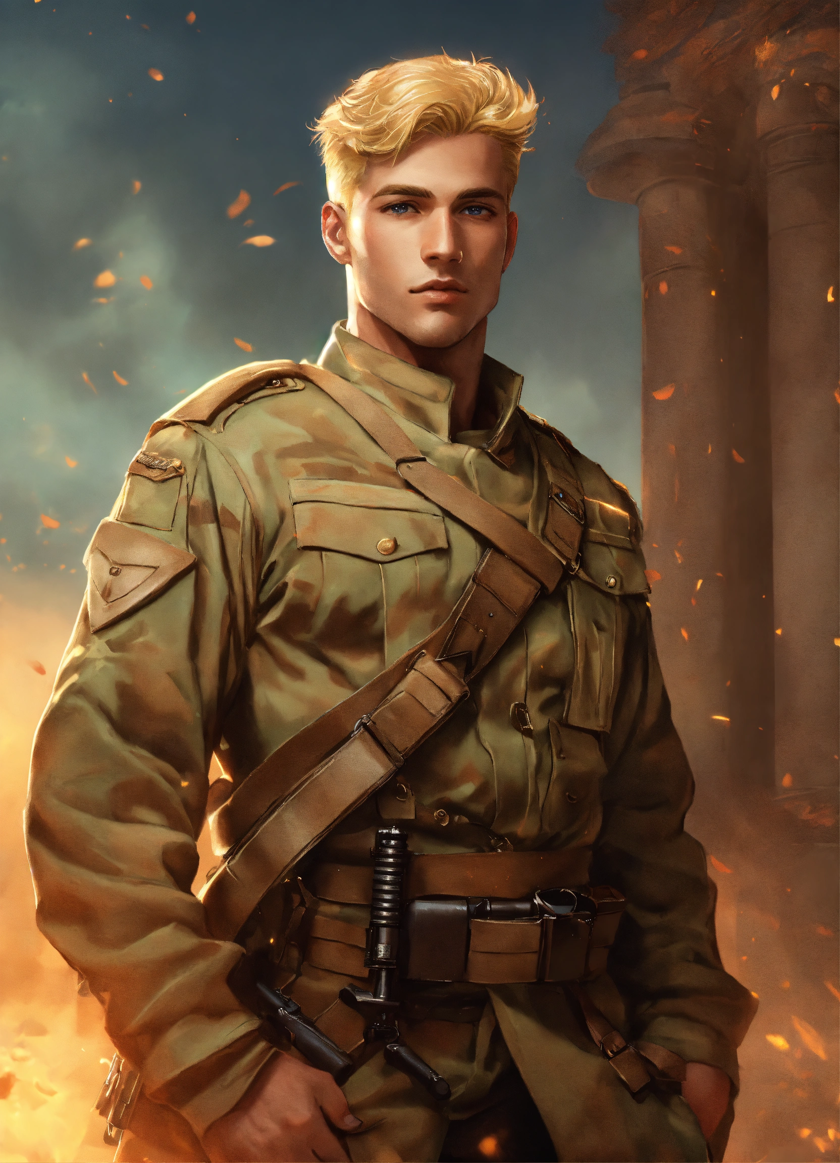 Lexica - Handsome male soldier with blonde hair, clean shaven, fantasy art,