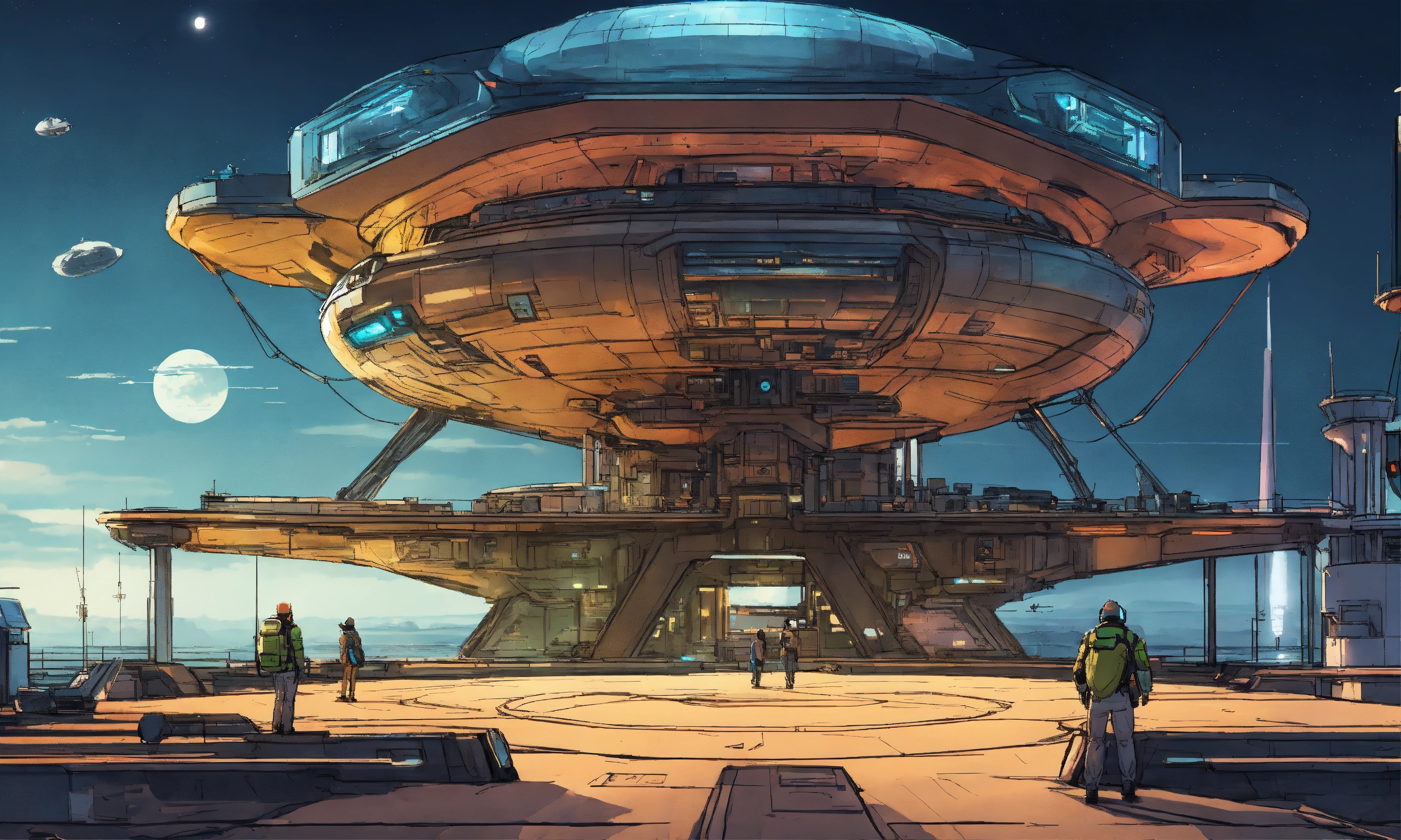 Lexica - A large open futuristic dock for spaceships. an open landing ...