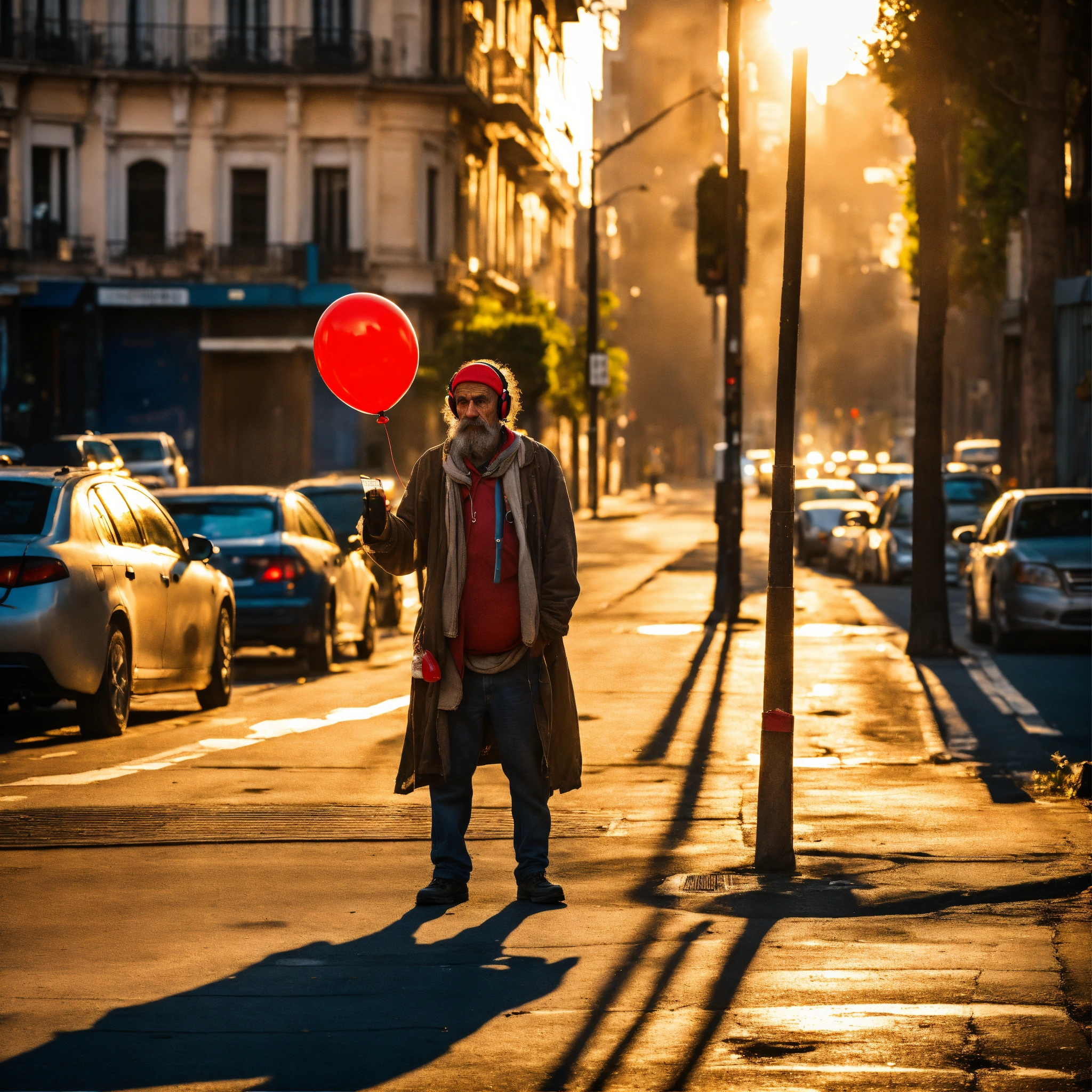 Lexica - Very creepy homeless standing in the street, with headphones ...