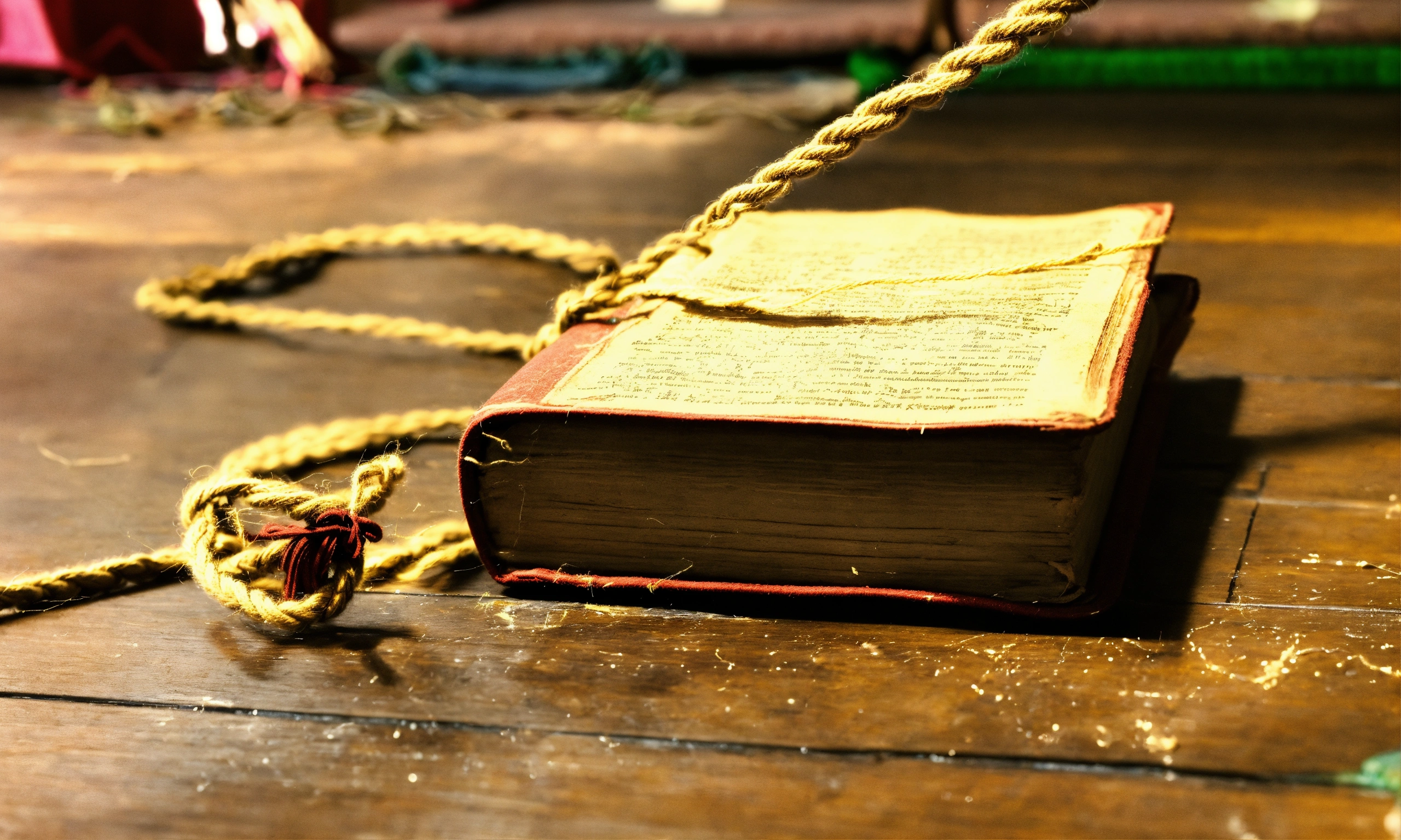 Lexica - Old bible tied with string thrown on the floor