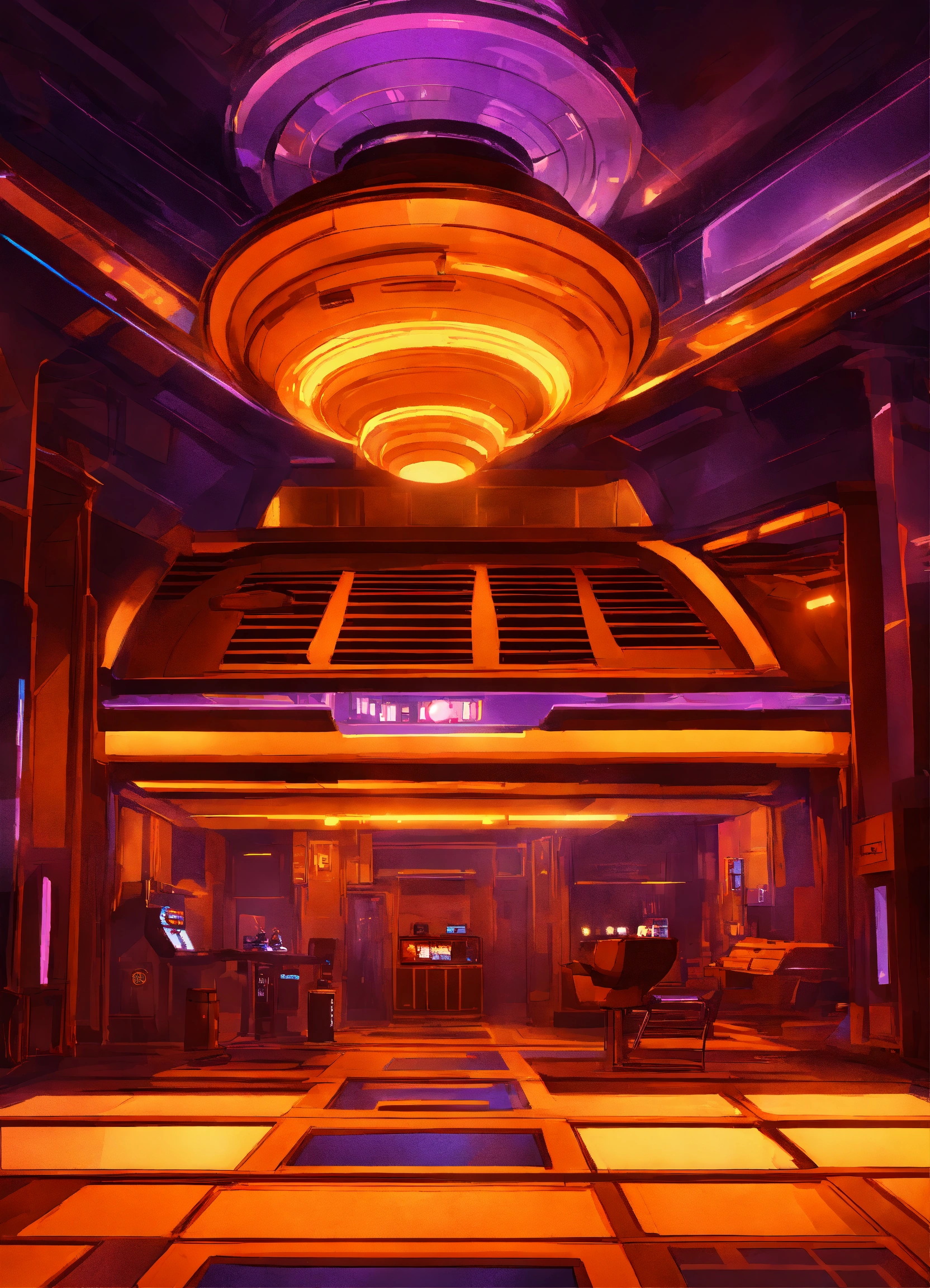 Lexica - Digital art of a Star Wars night club with purple and orange ...