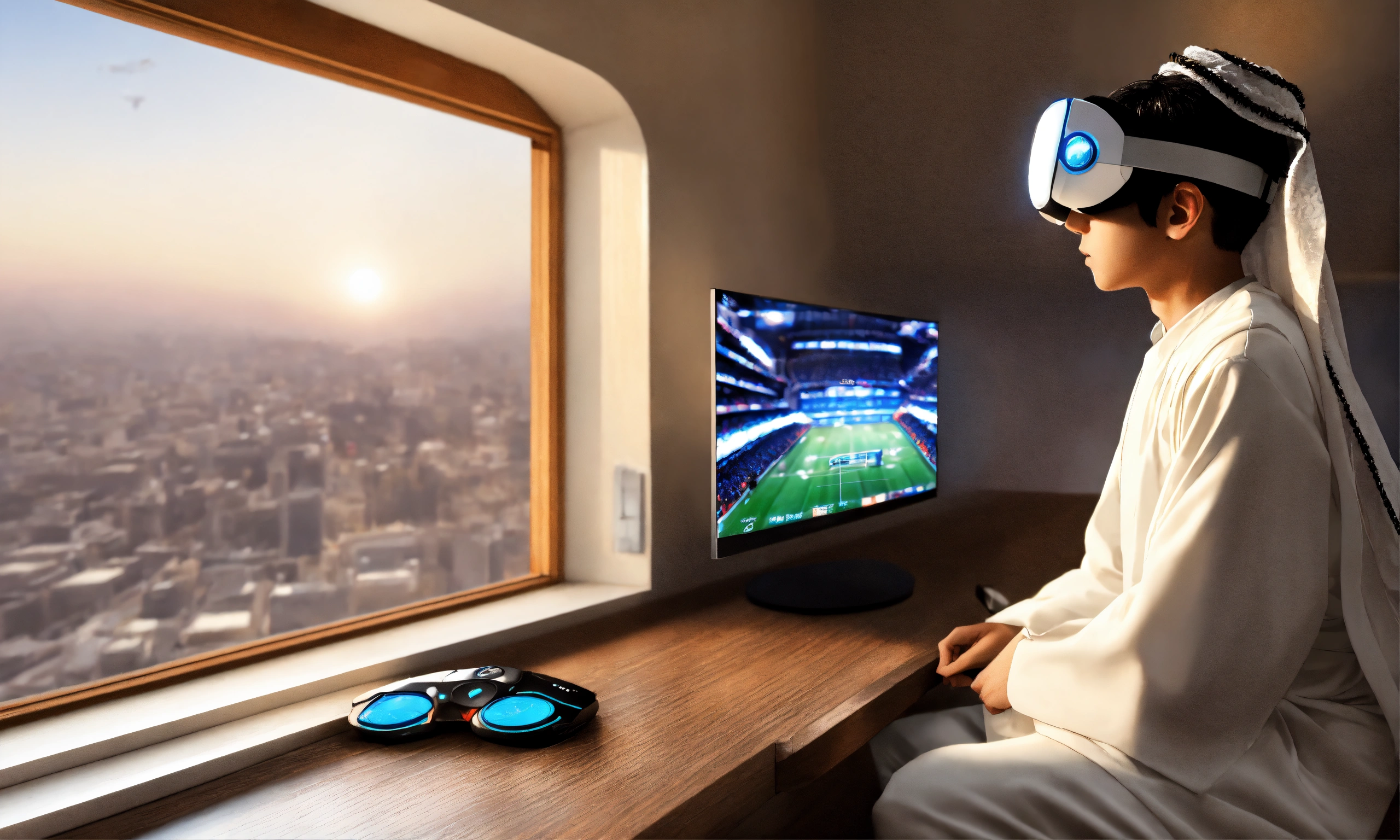 Lexica - Saudi youth boy, watching football game, augmented reality ...