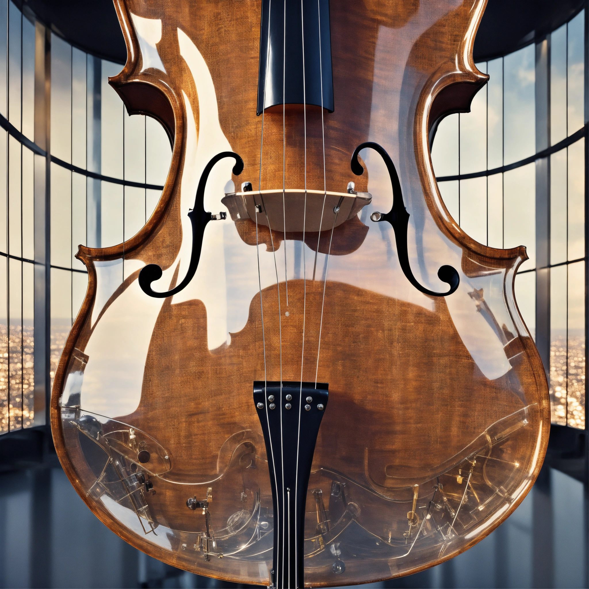 Lexica - A photorealistic closeup view of inside a transparent cello ...