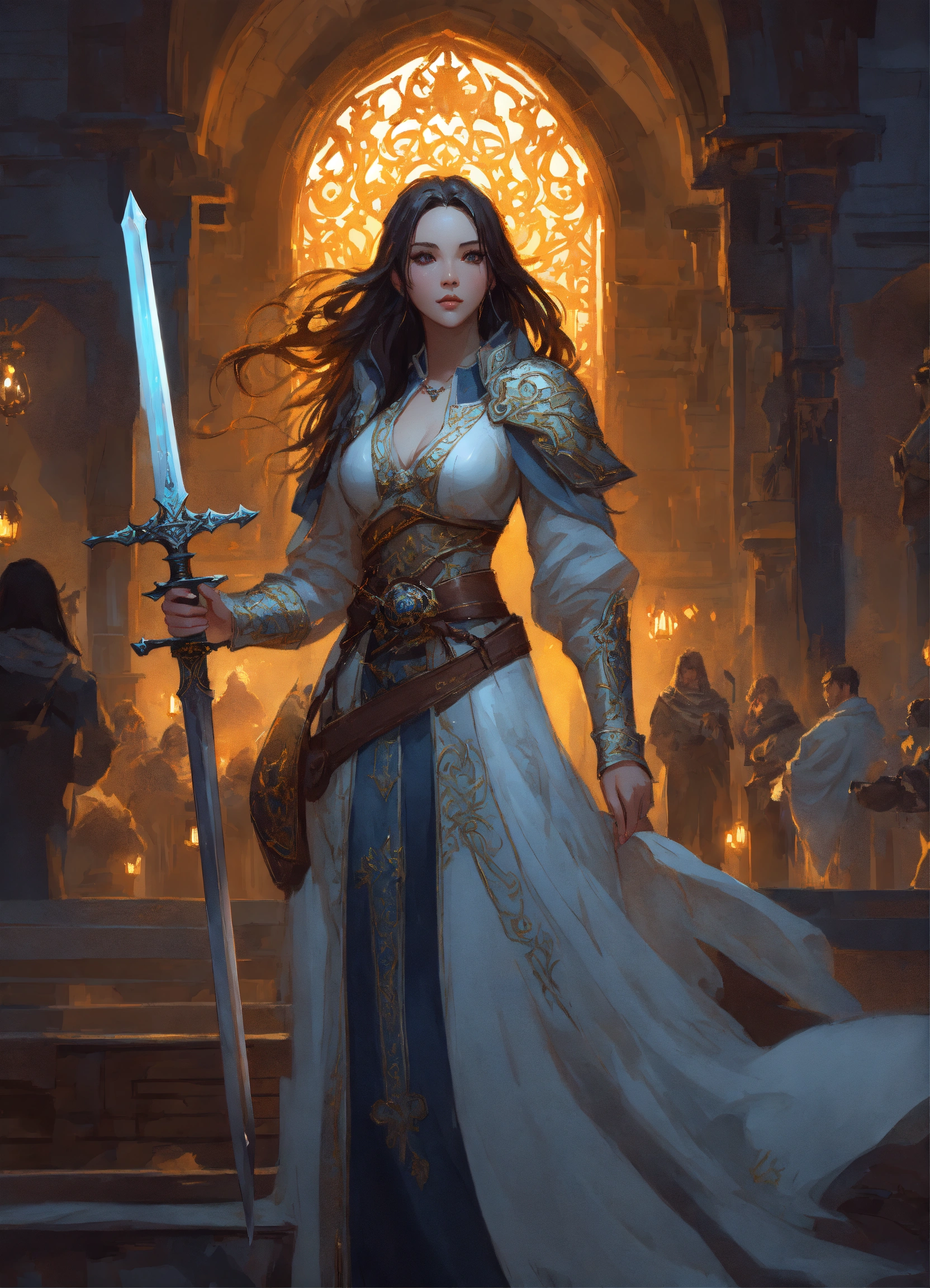 Lexica - Text female cleric in center, dnd, fantasy, holding sword ...