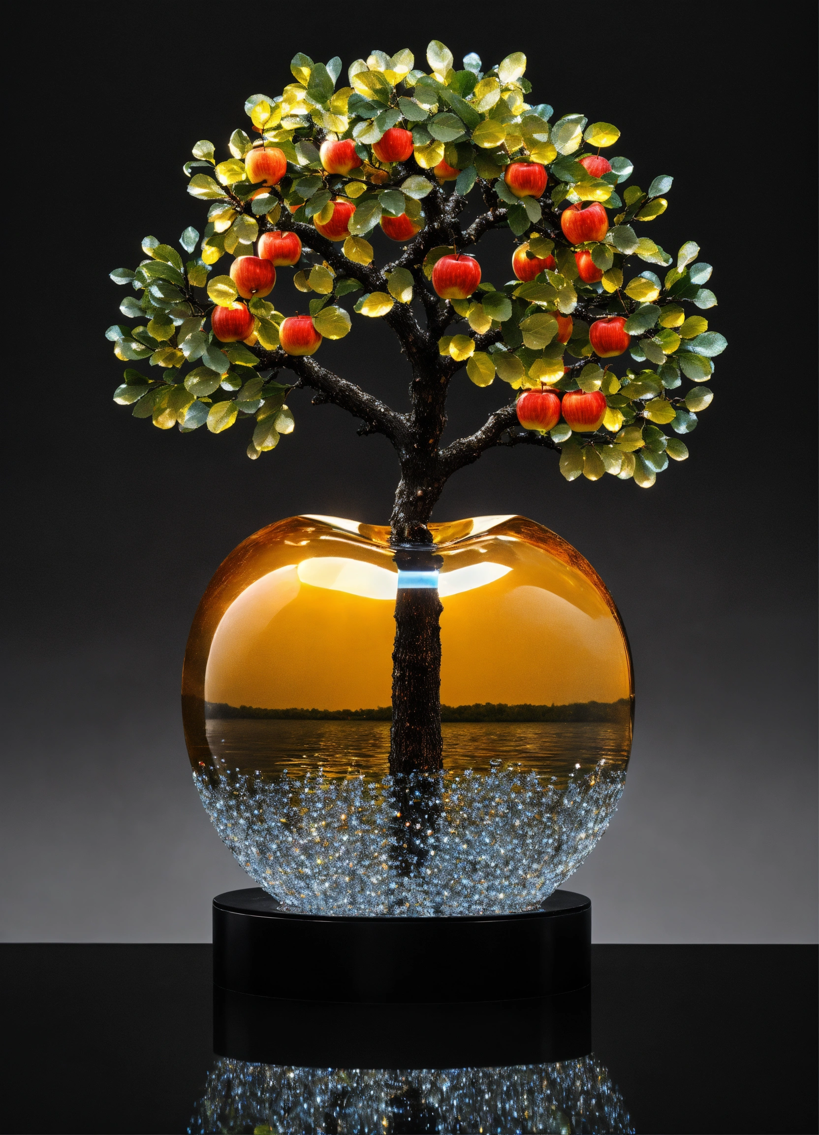 Lexica - Hyper realistic crystal apple tree with opaque sparkling ...