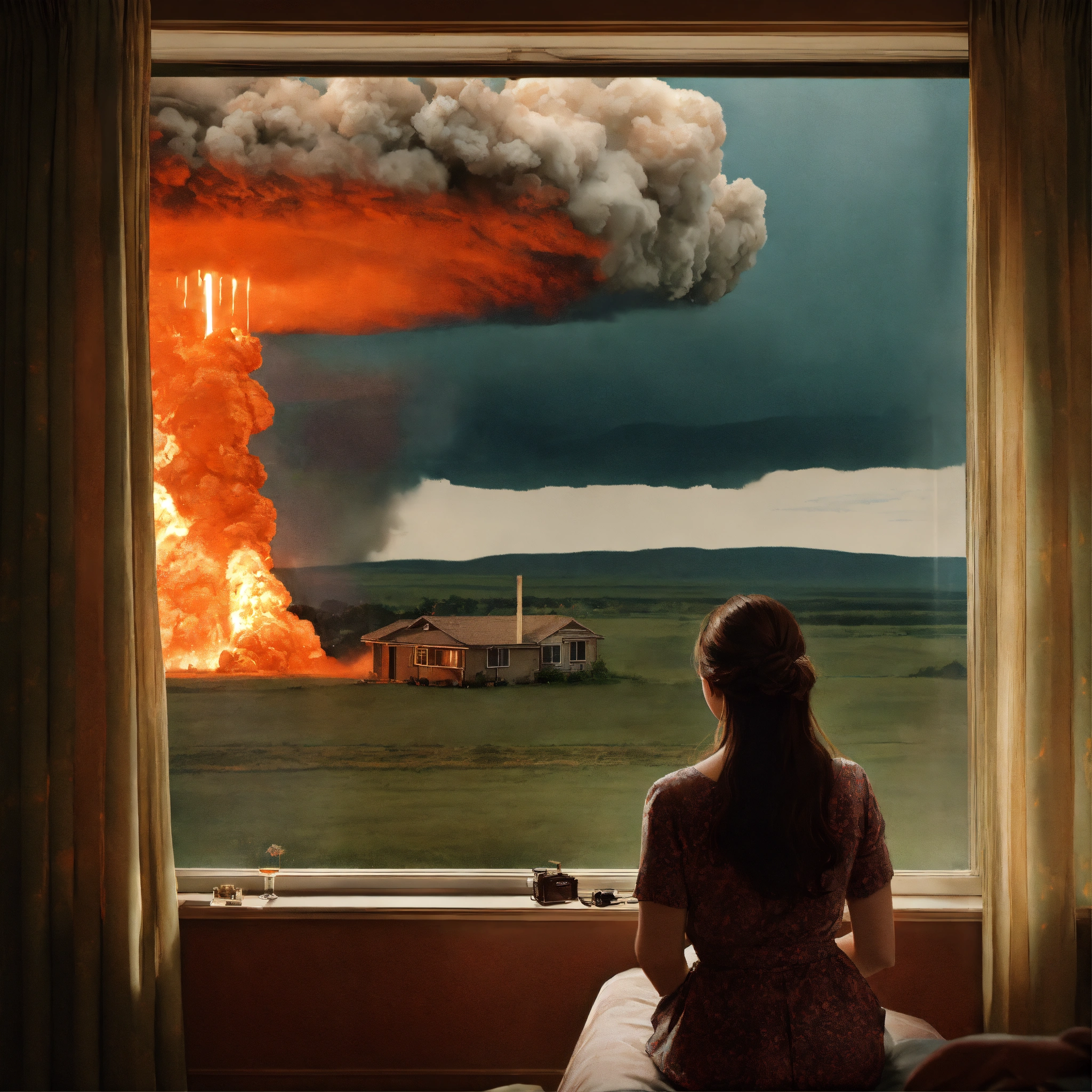 Lexica - A photograph of a woman with long brown hair watching a ...