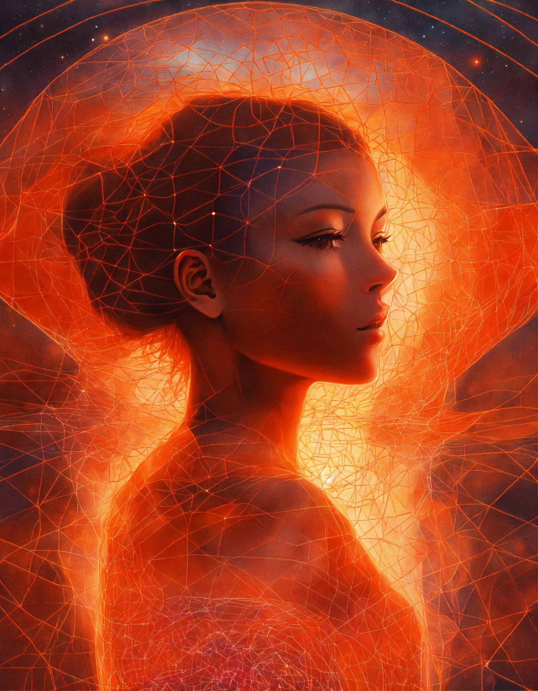 Lexica - Colored pencil drawing of portrait of an energetic grid of red ...