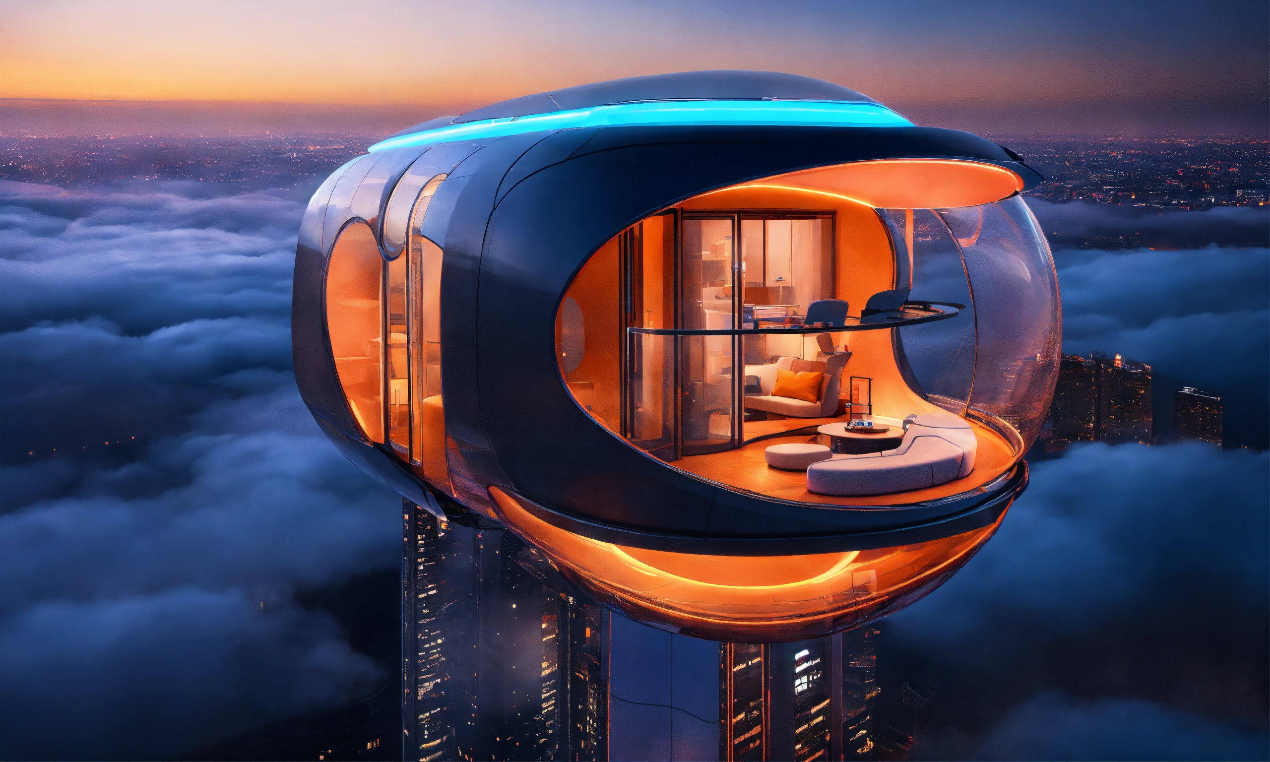 Lexica - New tiny flying apartment, modern, futuristic, external neon ...