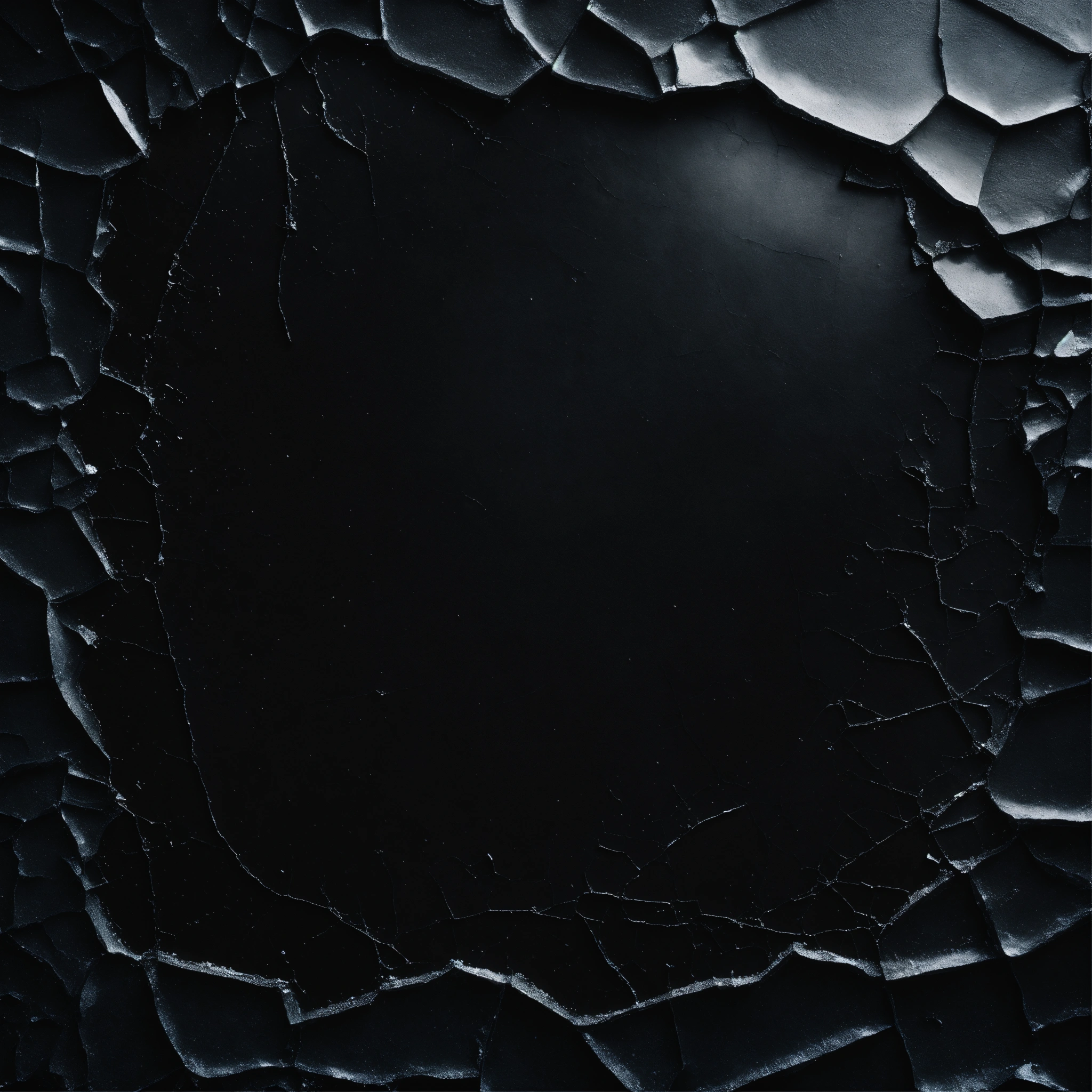 Lexica - Pure black background, overlay of cracked ice around all four ...
