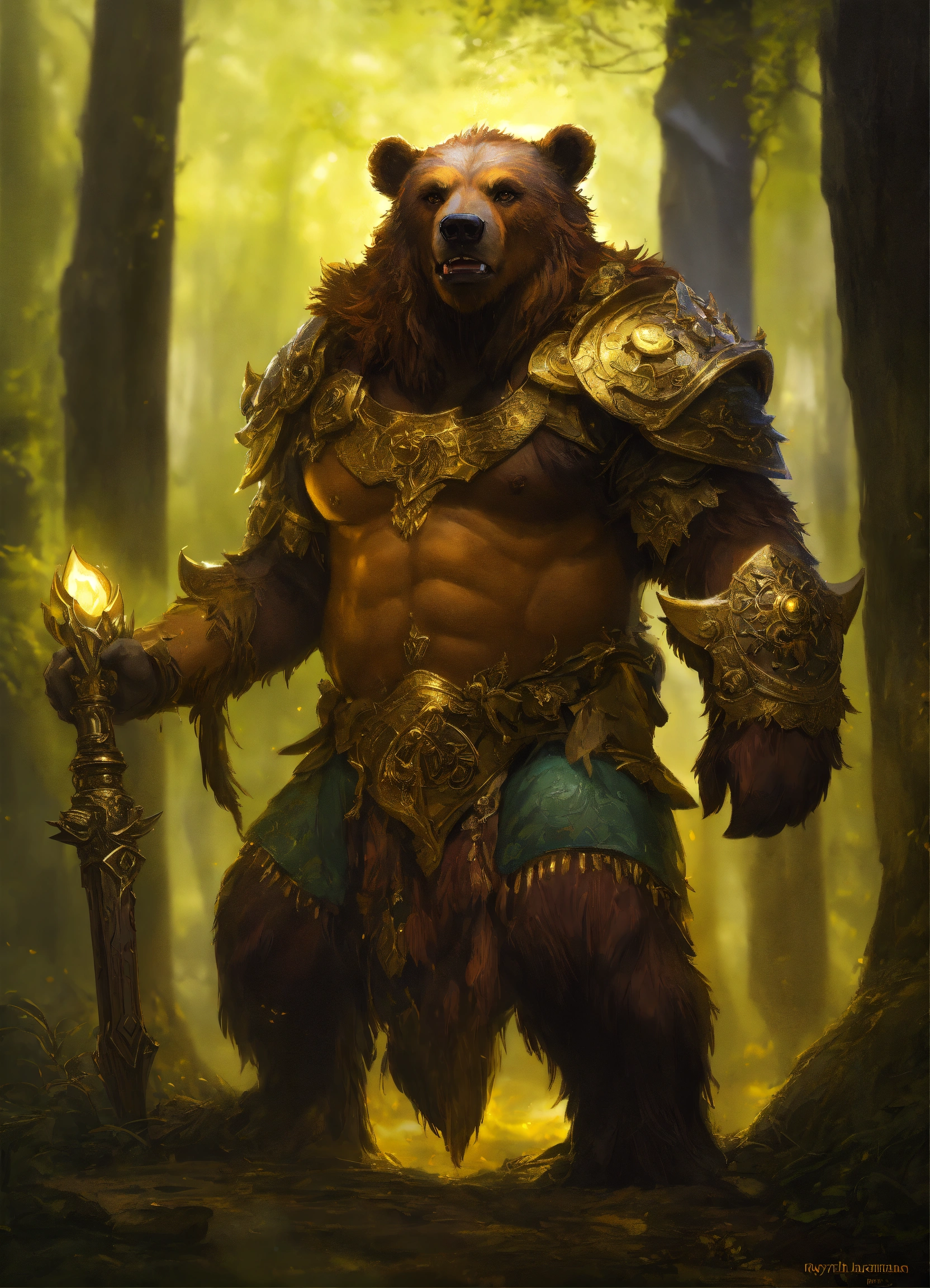 Lexica - Depic professional digital art of orc bear druid, radiant gold ...
