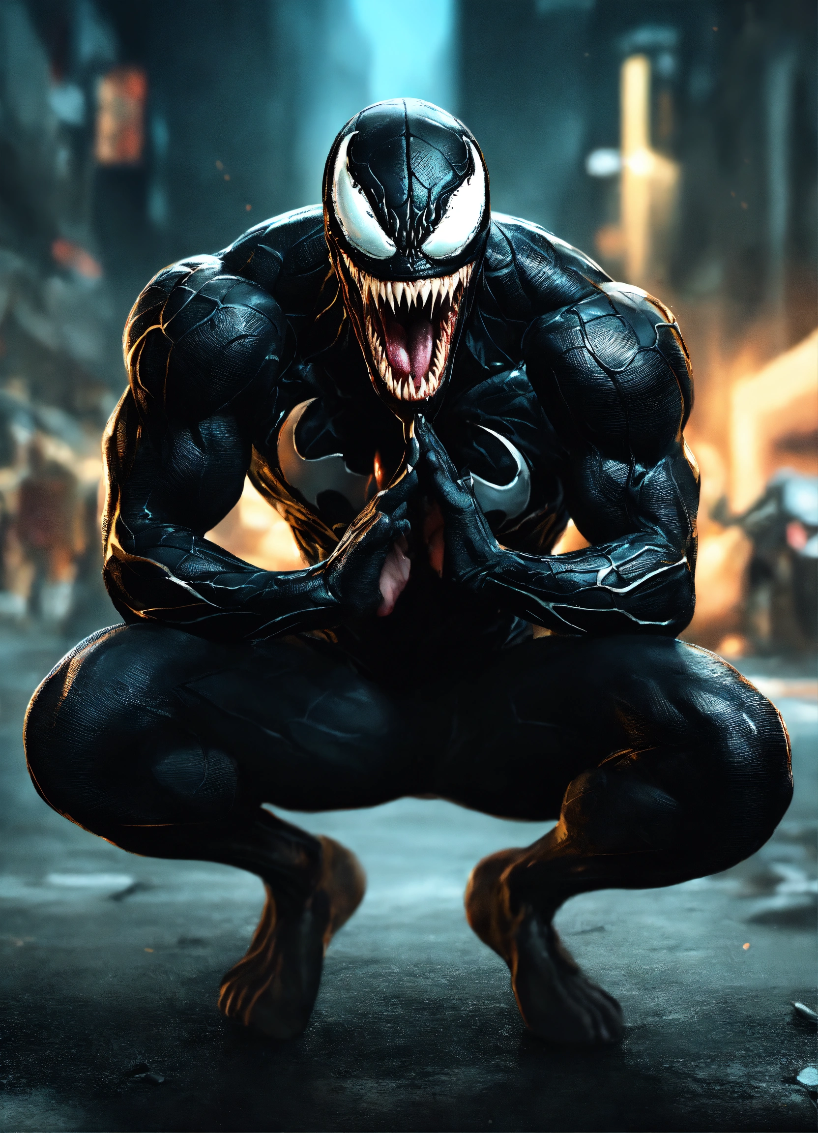 Lexica - "Ultra-realistic image of Venom on his knees, tightly covering ...