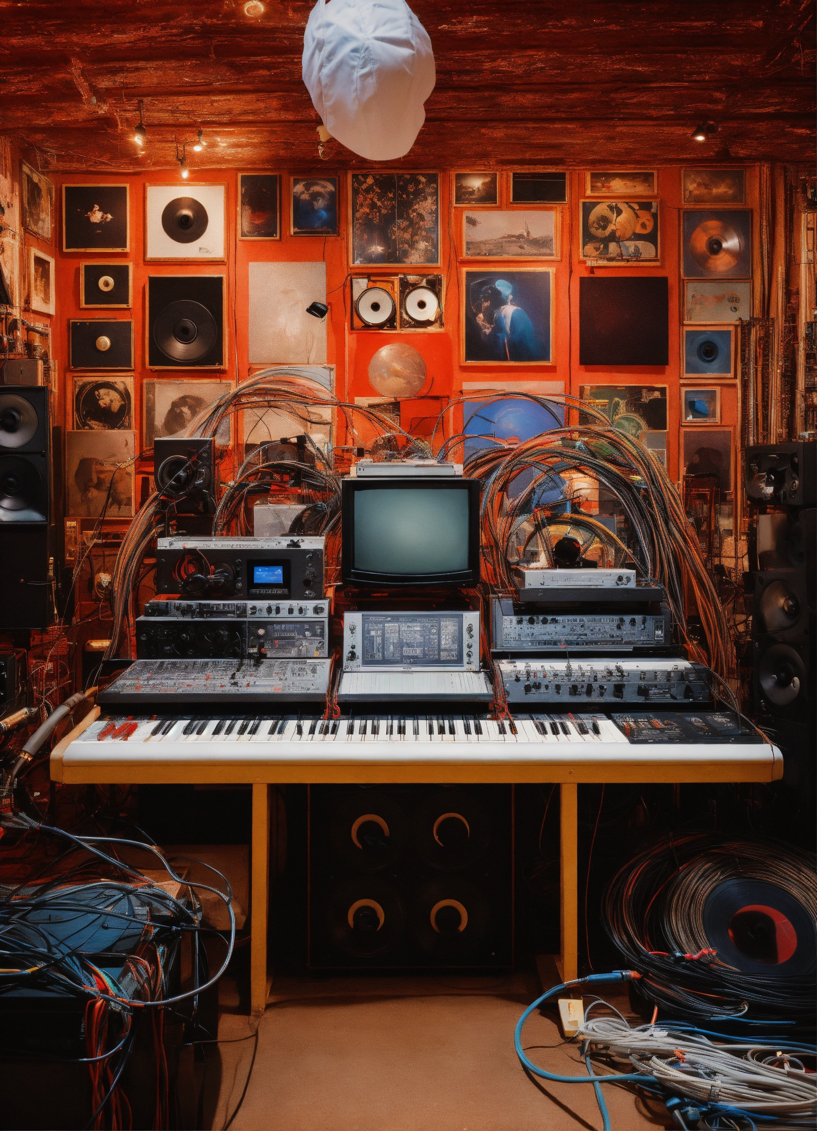 Lexica - Close up photography, of machines, synthetizer, cables, wires ...