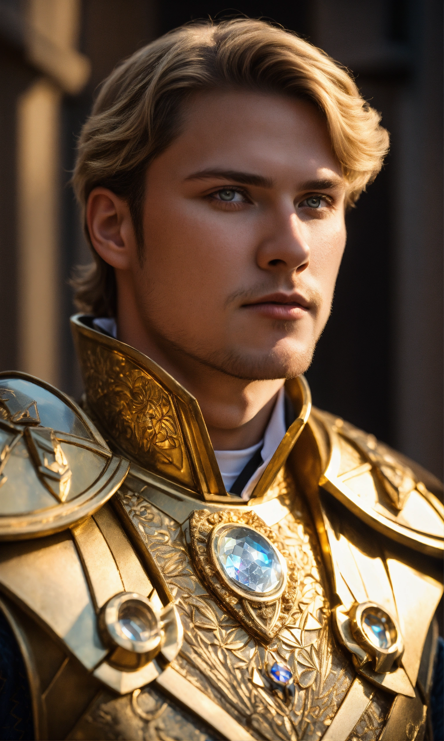 Lexica - Photo realistic portrait of paladin, male, blonde hair ...