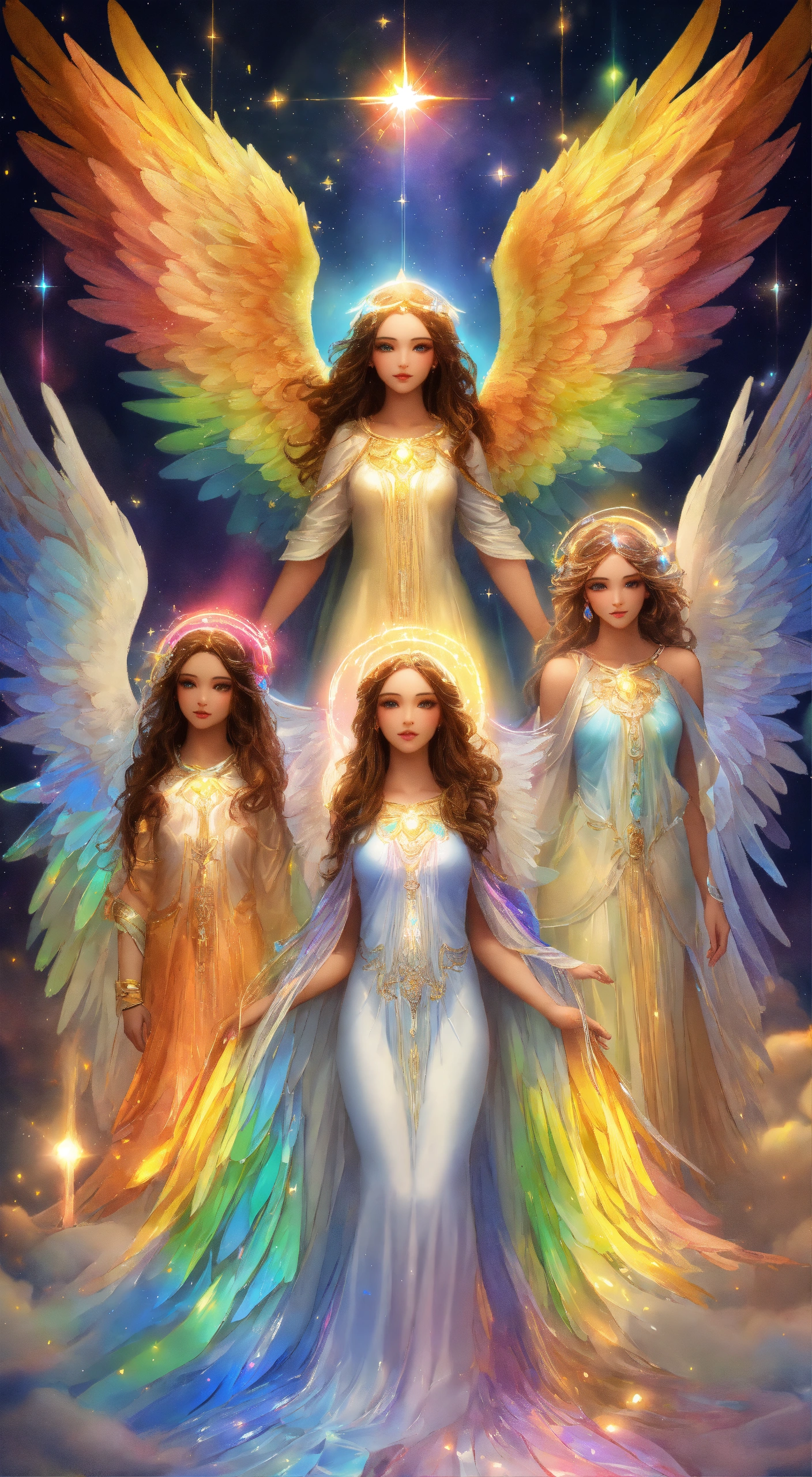 Lexica - 7 hyper-detailed holographic angels together with detailed and ...