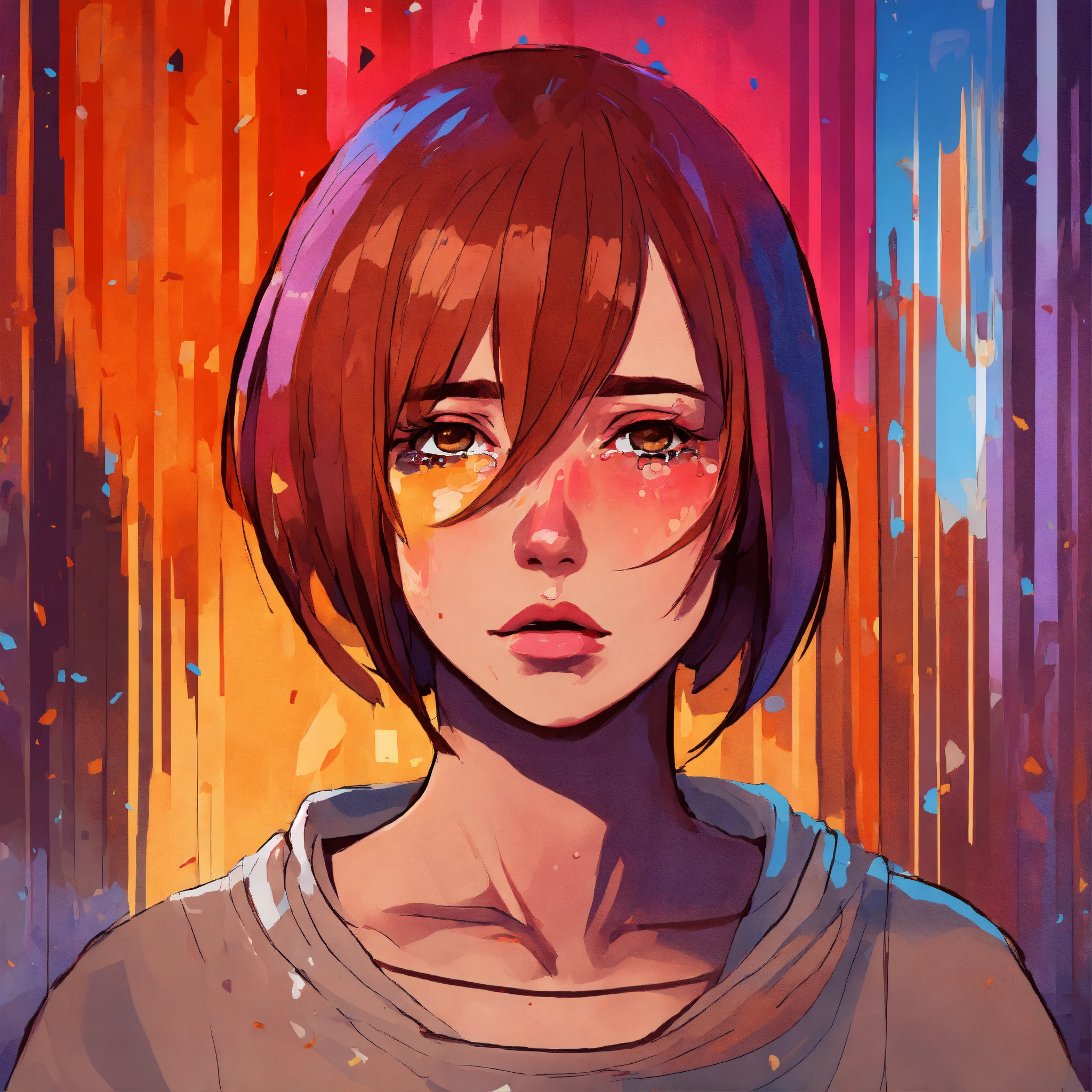 Lexica - Woman with red-brown straight short hair, depression, crying ...