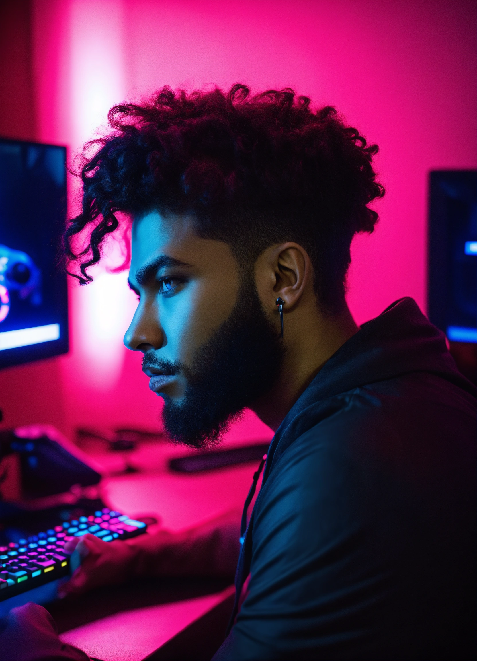 Lexica - Un jeune homme noir métisser avec des cheveux nattés, gamer ...