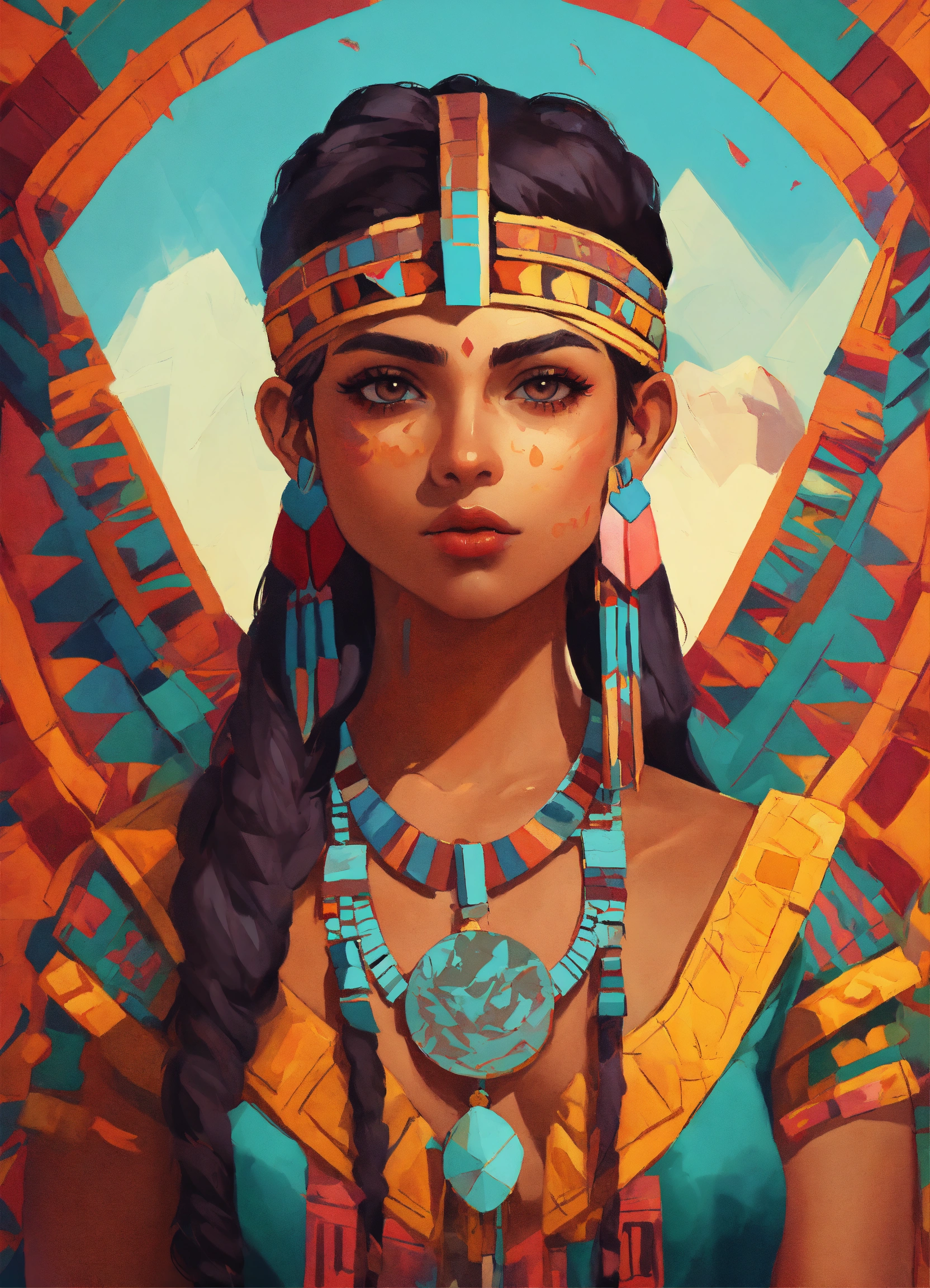 Lexica - Aztec young woman, cartoon oil paint, 2D illustration style ...