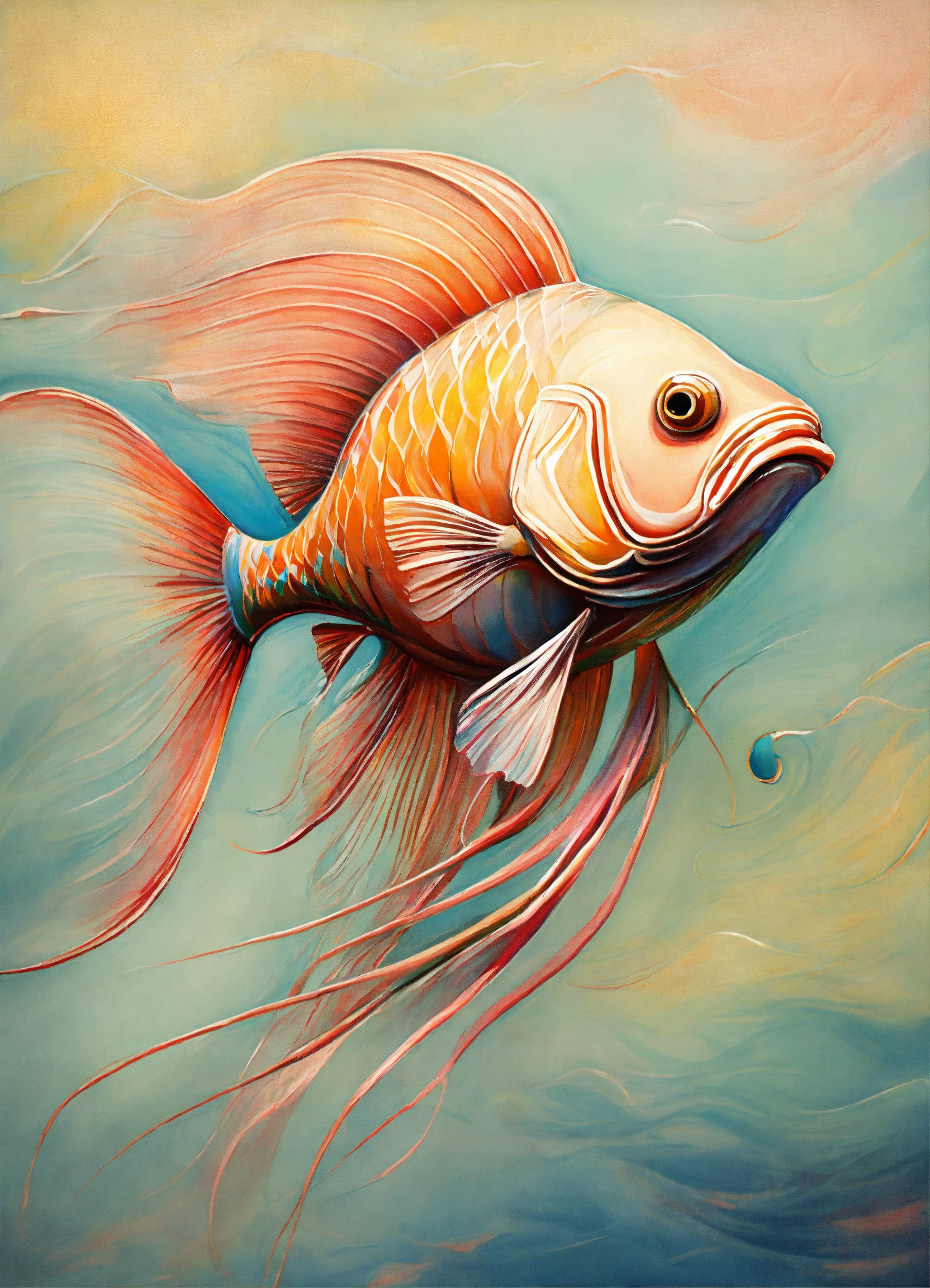 Lexica - Abstract Leonardo da Vinci painting fish in pastel shades.