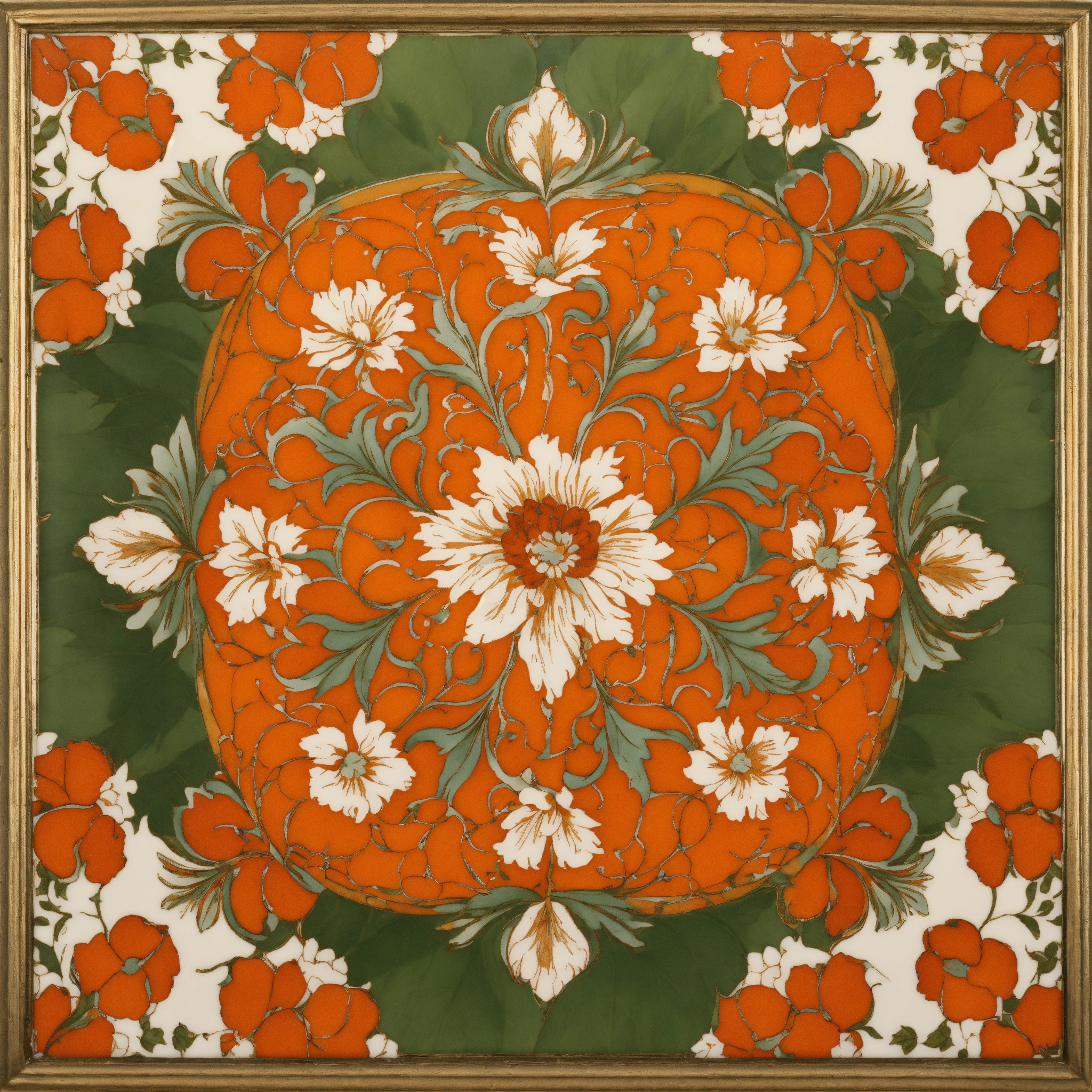 Lexica - Floral print, tiled motif, carnelian, shiny, vintage