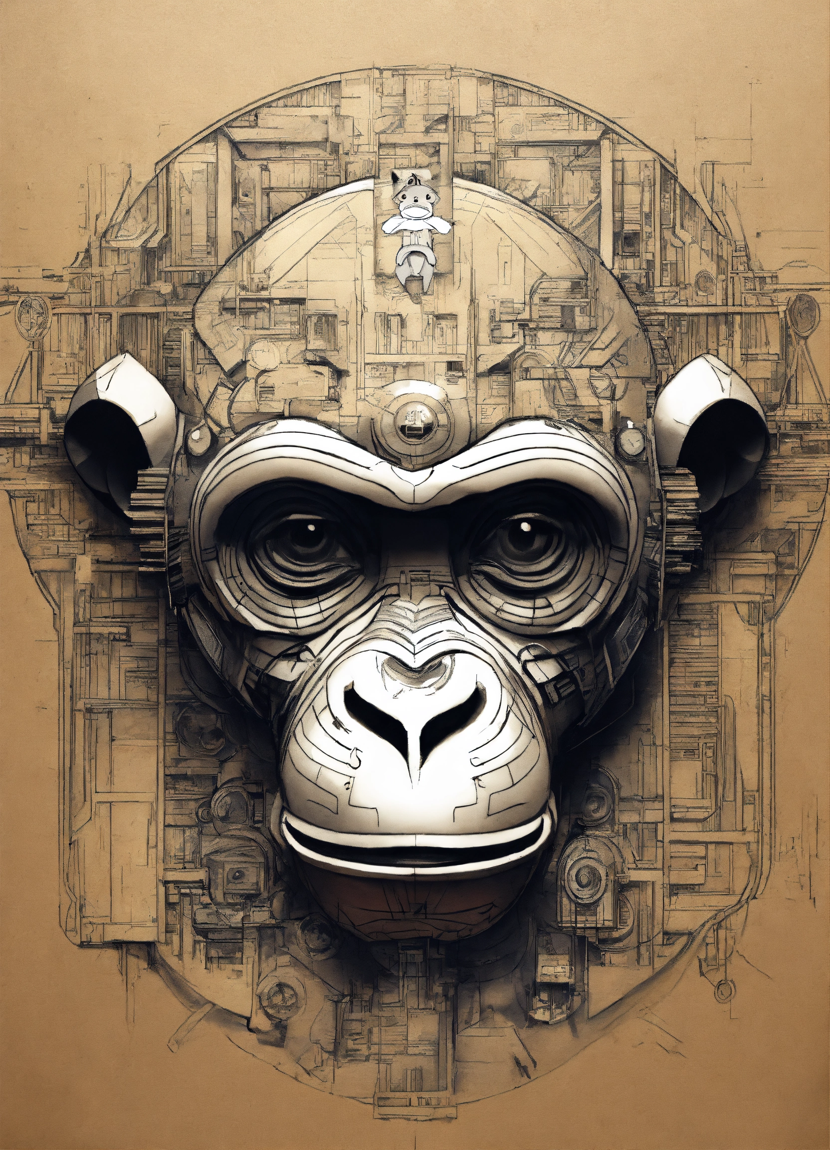 Lexica - Future drawing paper monkey portrait