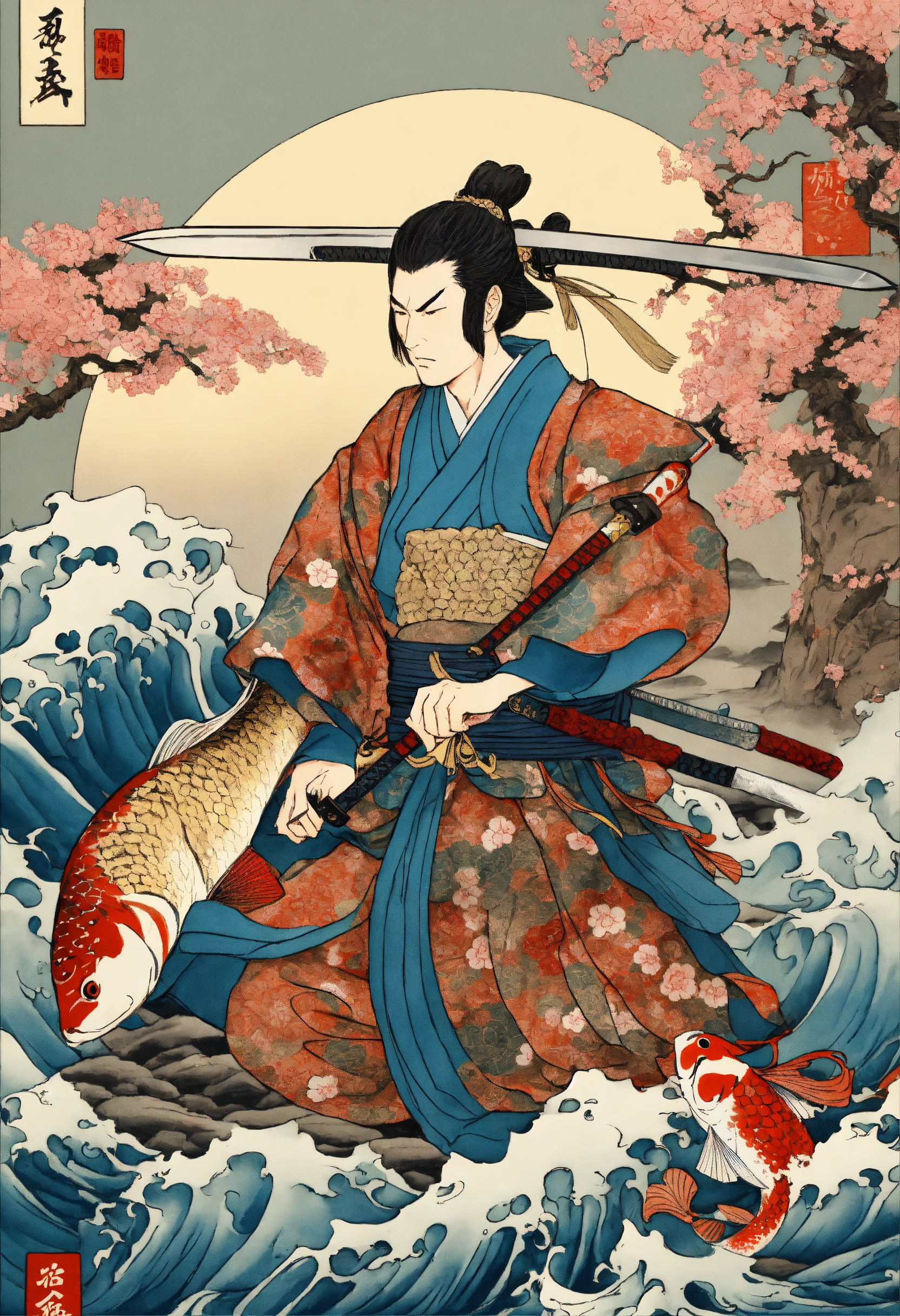 Lexica - There is a samurai with a fish and a sword on a white ...
