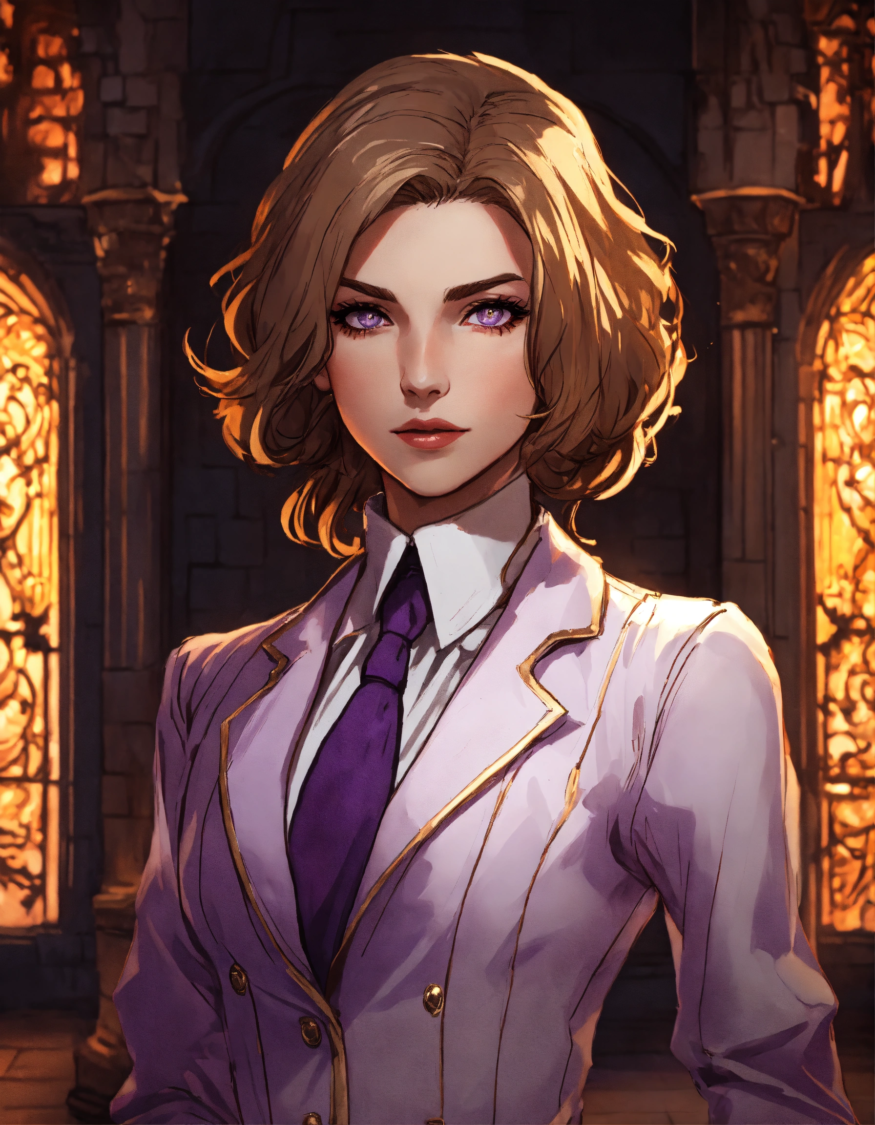 Lexica - A white woman, in a suit, lonb bob hairstyle, light brown hair ...