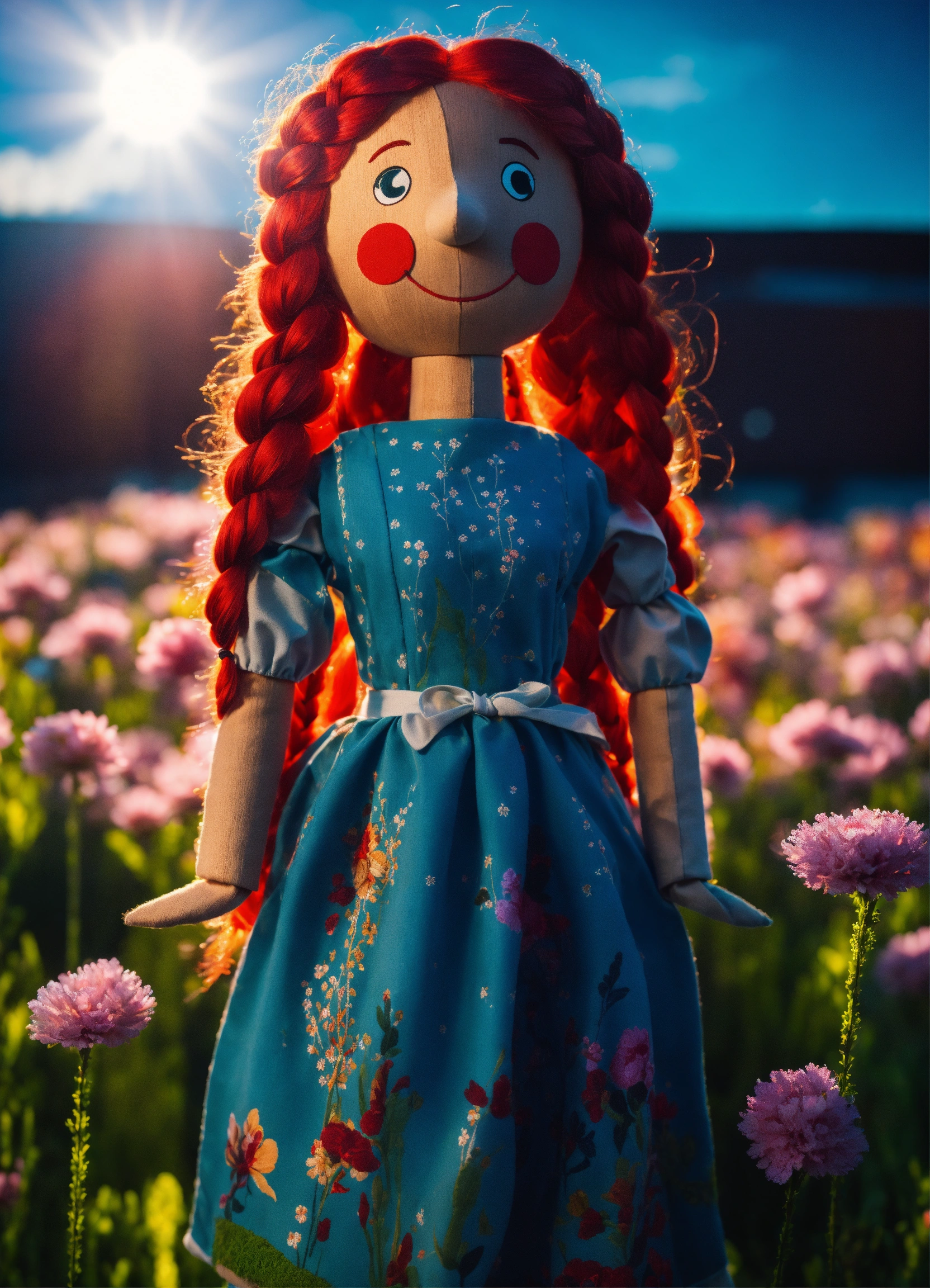 Lexica - One wooden puppets, a red-haired girl with braids, happy ...