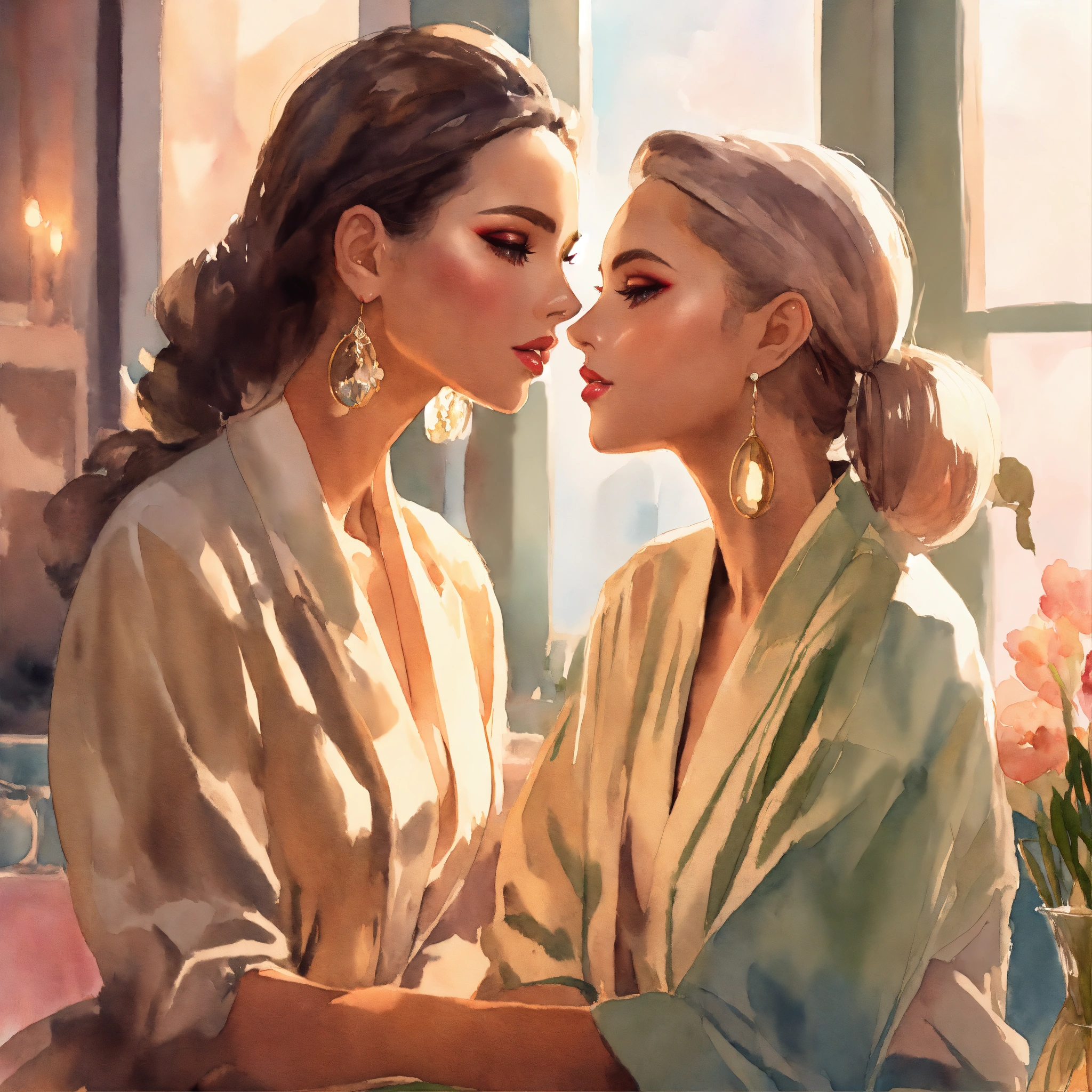 Lexica - Makeup artist and a beautiful client, gossiping in a beauty ...