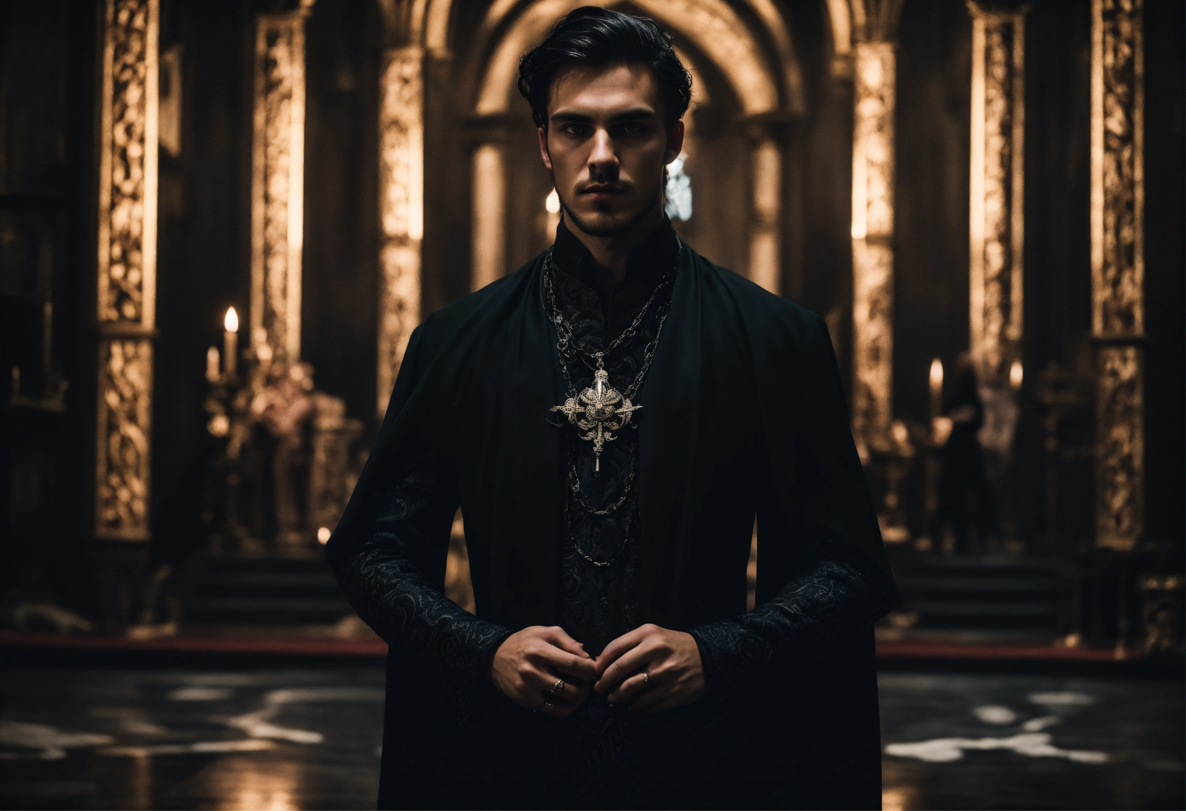 Lexica - Dark and dramatic portrait of a young handsome evil cult ...