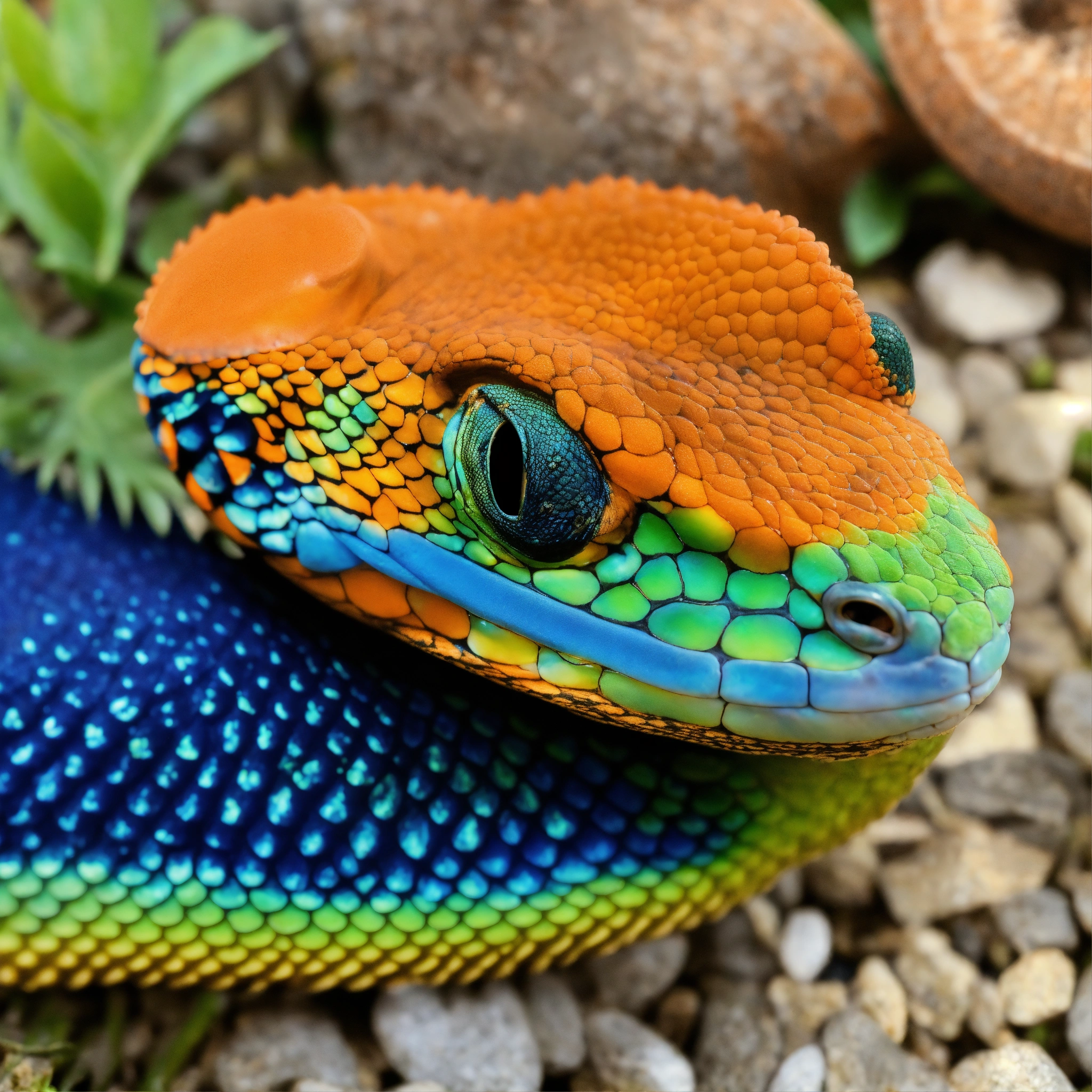 Lexica - Celestial Gecko (Dark blue scales, orange scales, aether green ...