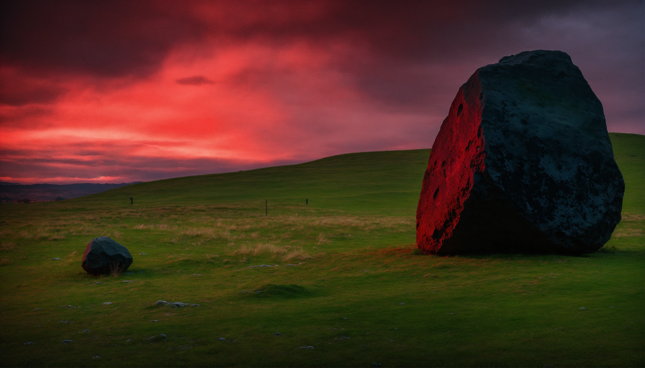 Lexica - Dark sinister night, an ominous black boulder with a red hue ...