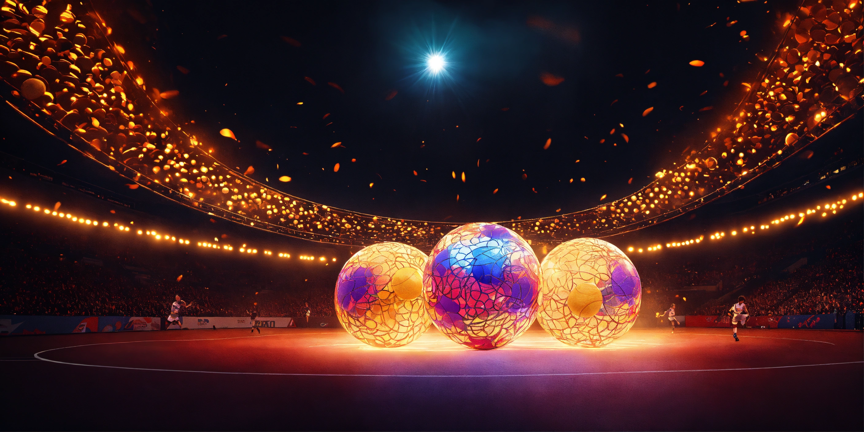 Lexica - Design an image featuring 50 illuminated handballs forming ...