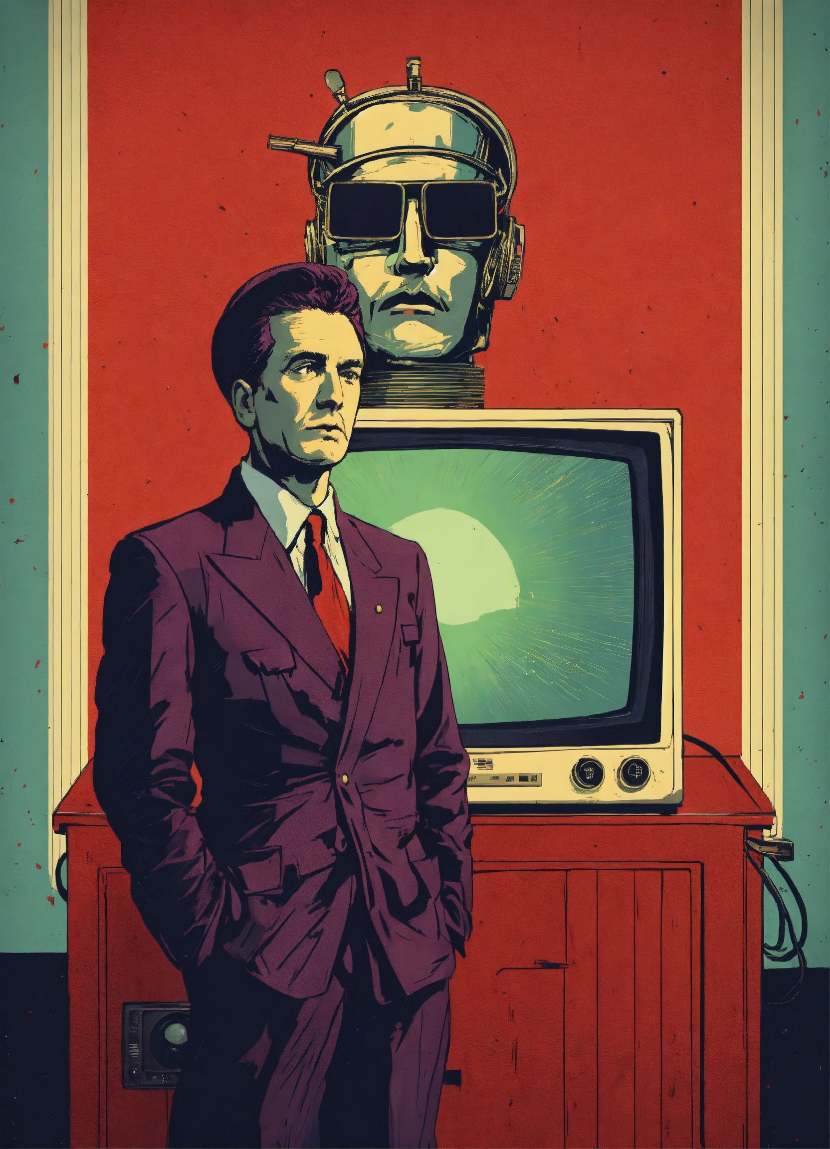 Lexica - A human dictator with television-head on a war propagand art ...