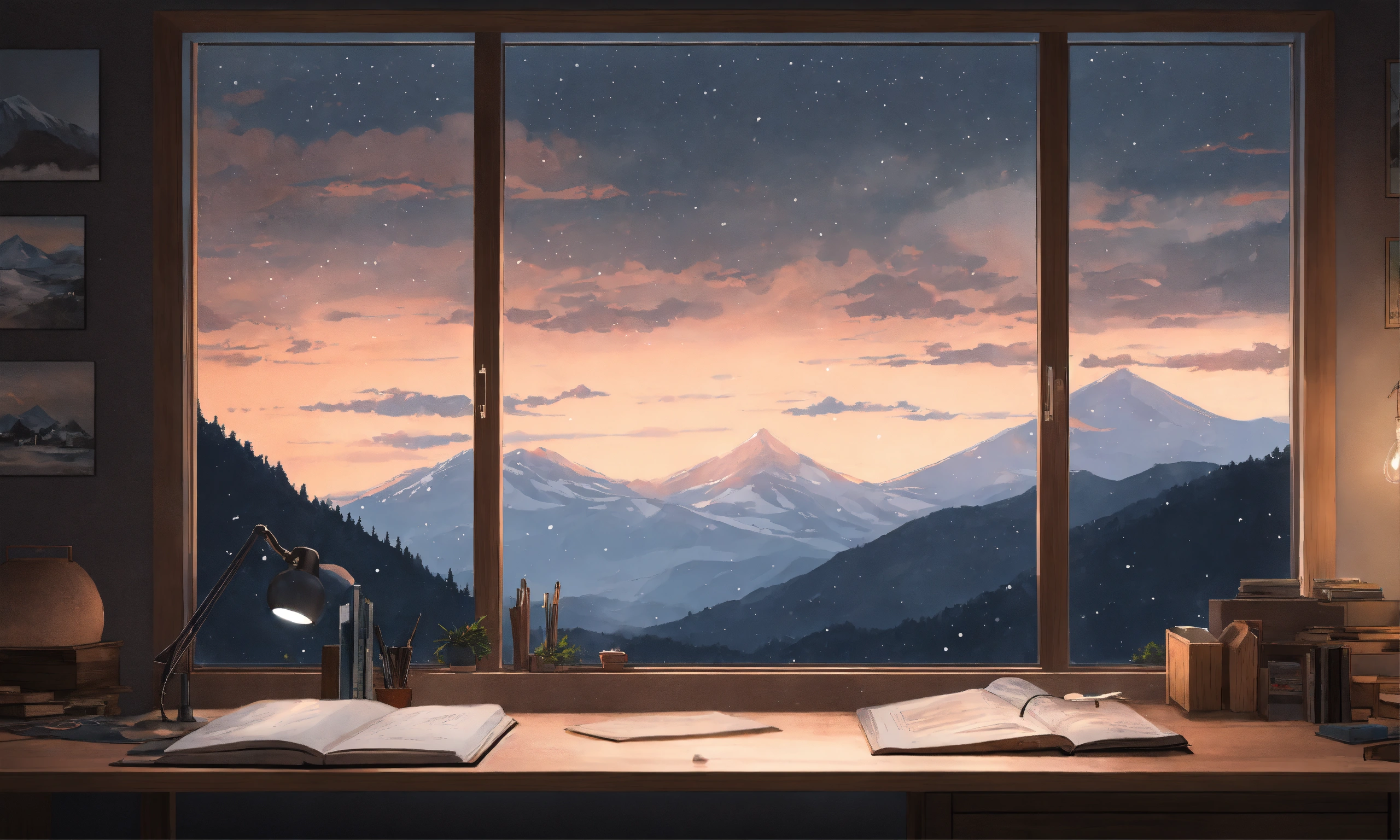Lexica - Minimalistic study room in mountain hut, studio ghibli, lofi ...