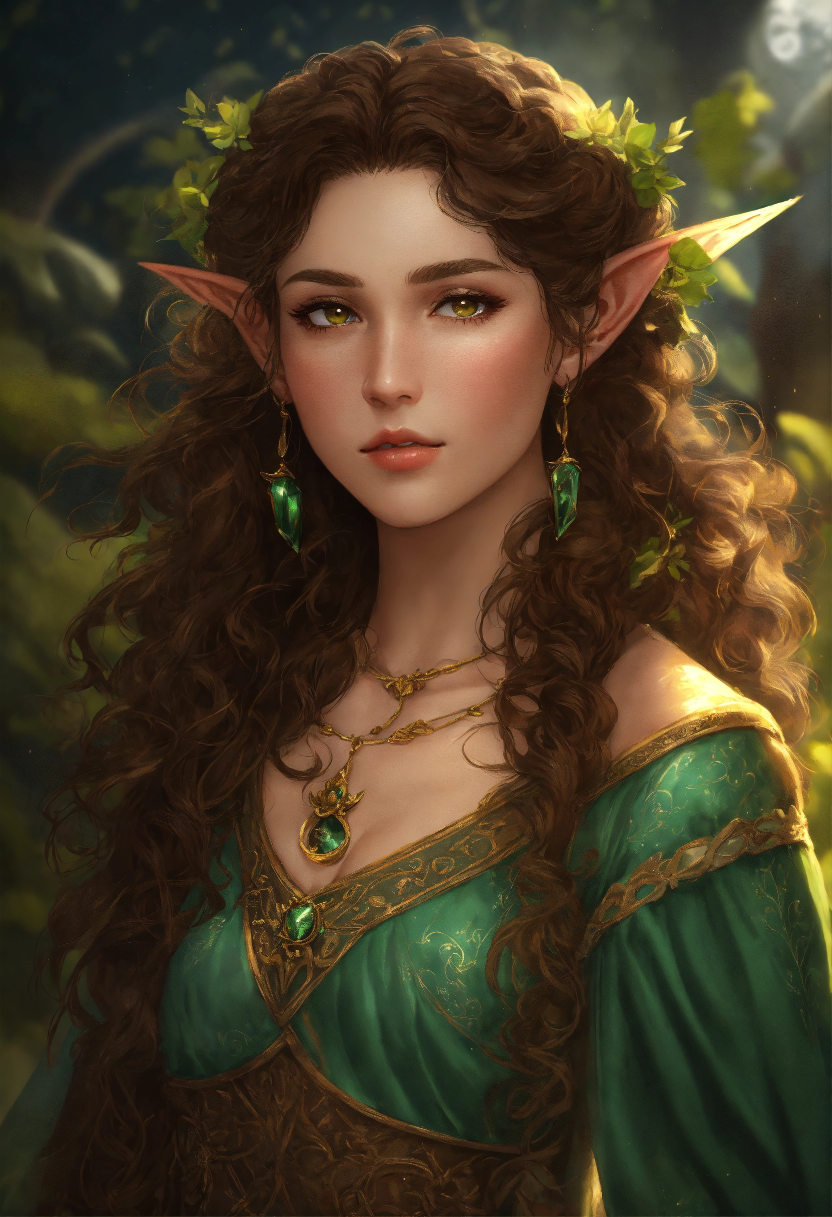Lexica - Character art of a 24-year-old female wood elf, curly hair ...