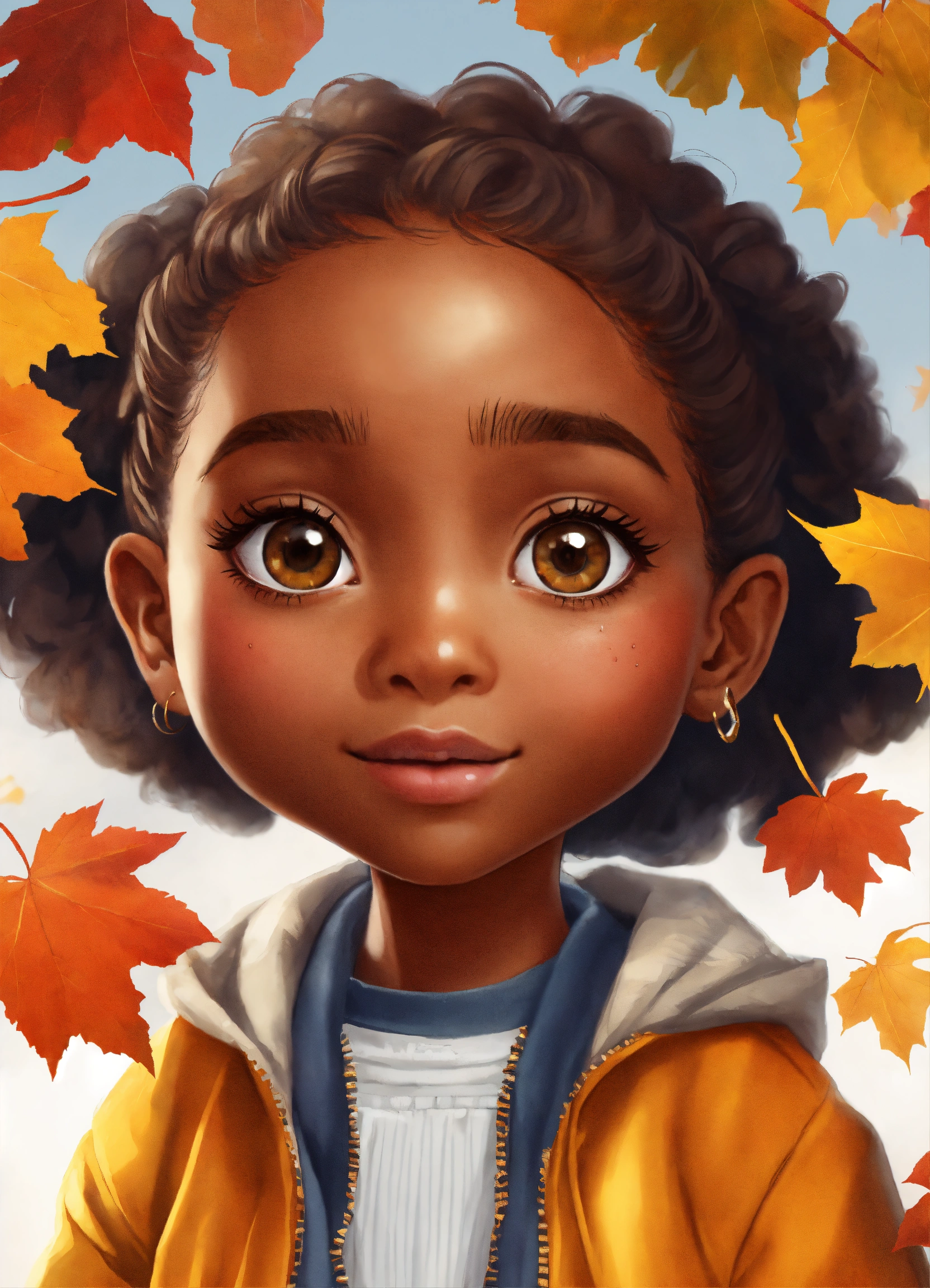 Lexica - Cartoon cute little mixed black girl in autumn, hyper ...