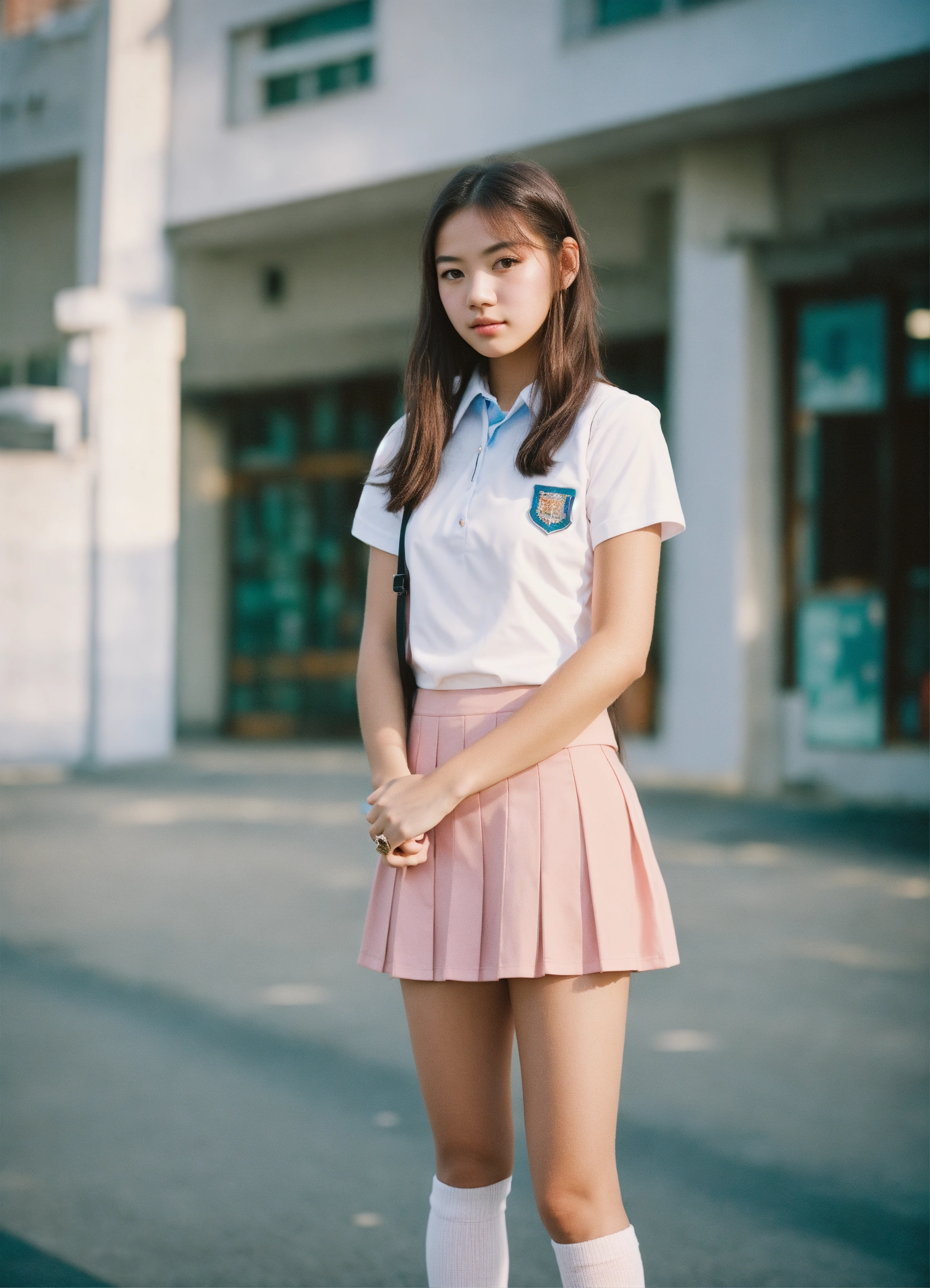 Lexica - Portrait, college student, shiny eyes, school uniform, mini ...