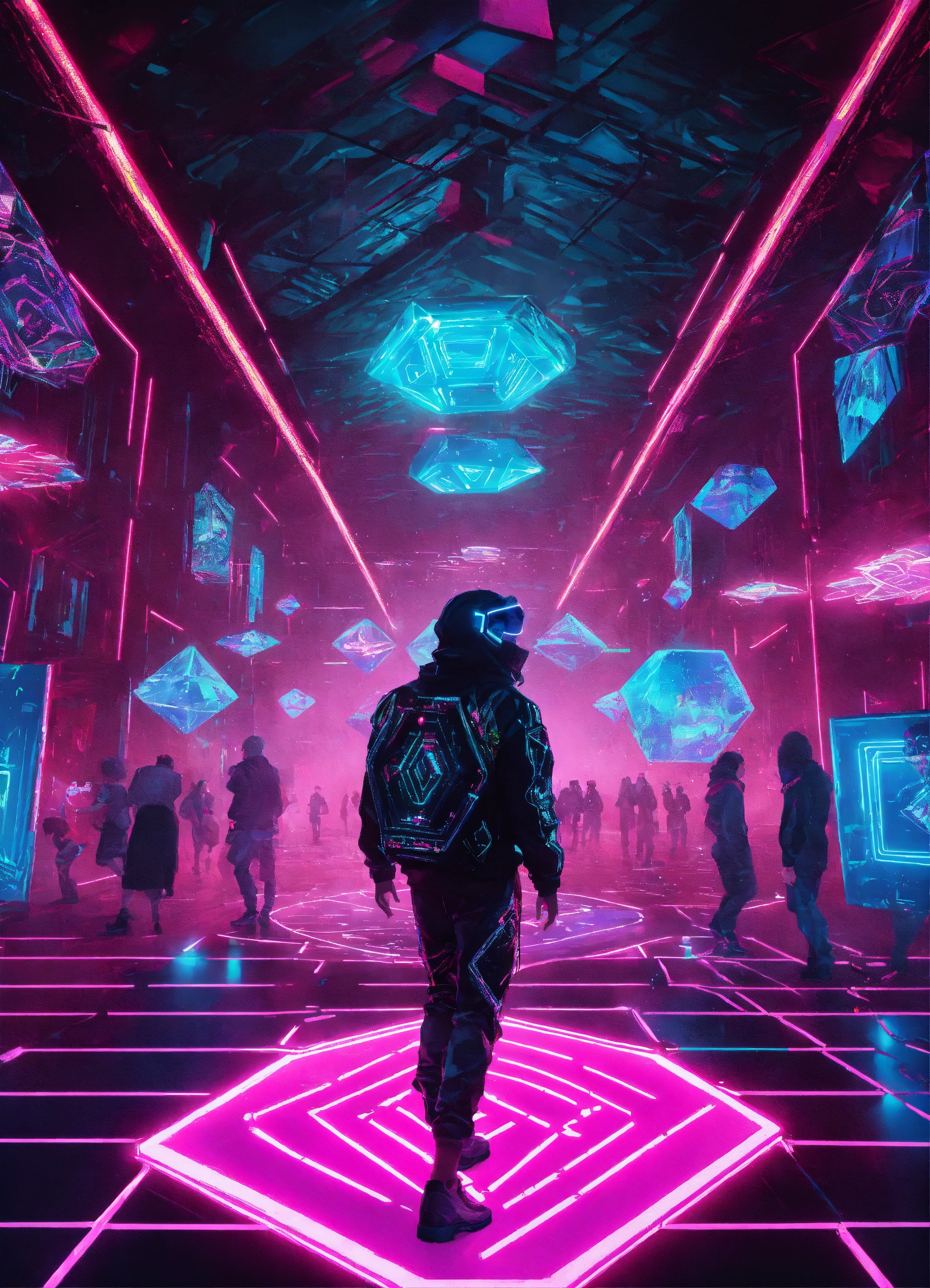 Lexica - Cyberpunk Raver dancing in diamond and shimmer black neon ...