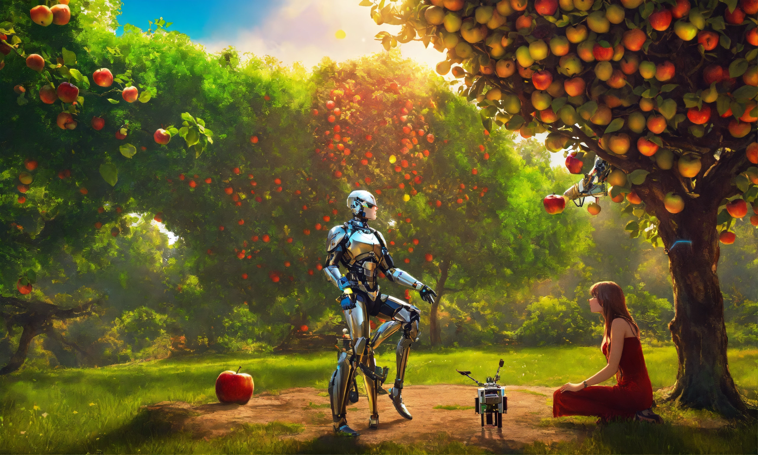 Lexica - Cyborg adam and cyborg Eve eating a apple standing under a ...